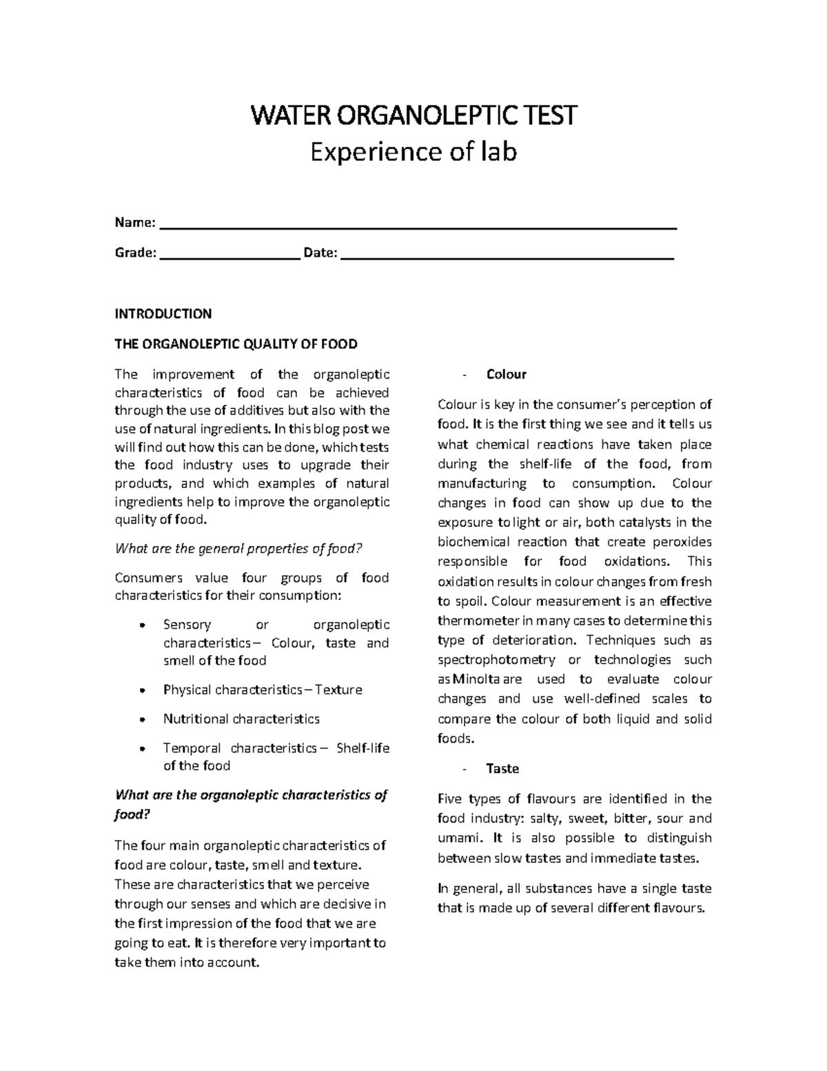 Water practice(2) - Testeos de agua para ver sus propiedades fisicas y ...