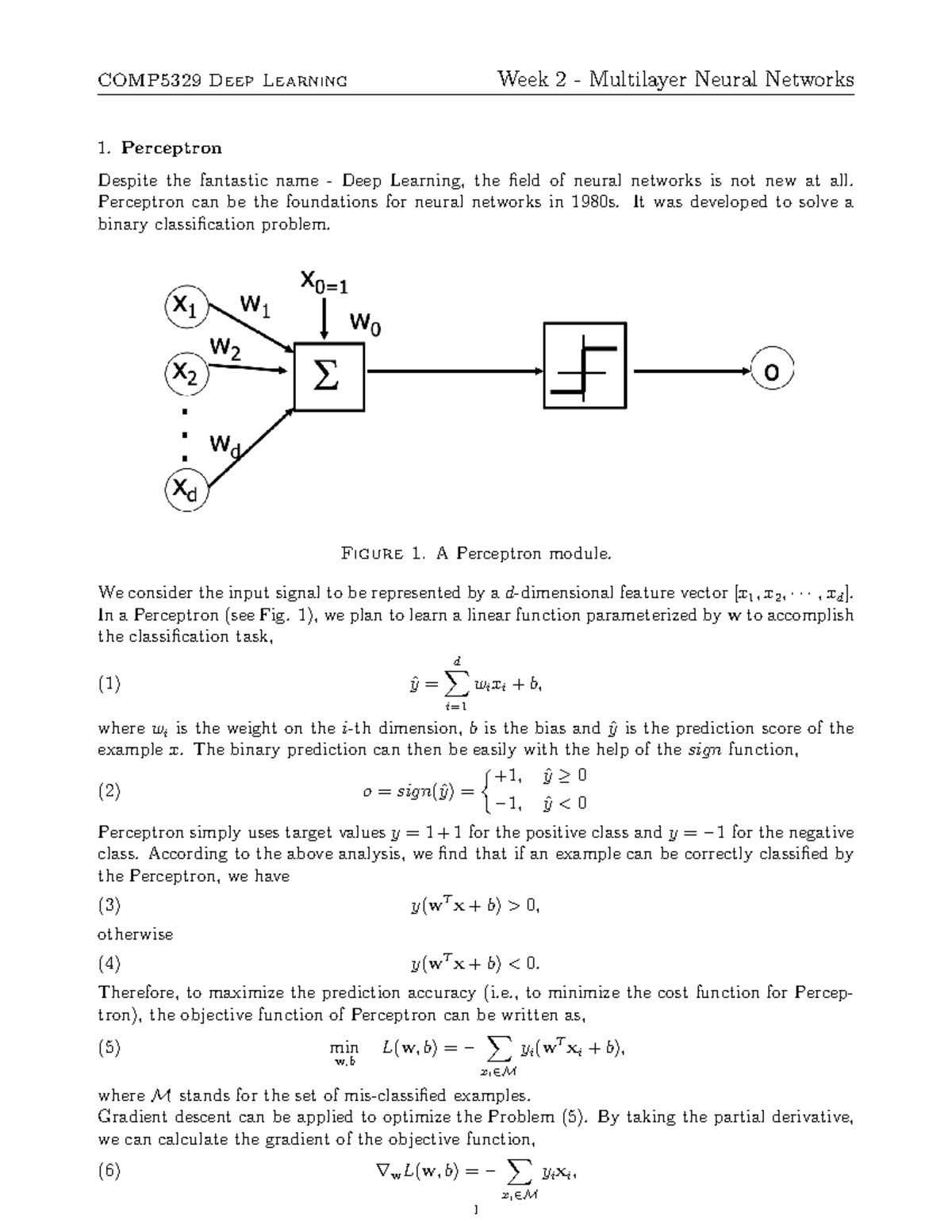 W2 - Notes - Lecture - COMP5329 Deep Learning Week 2 - Multilayer ...