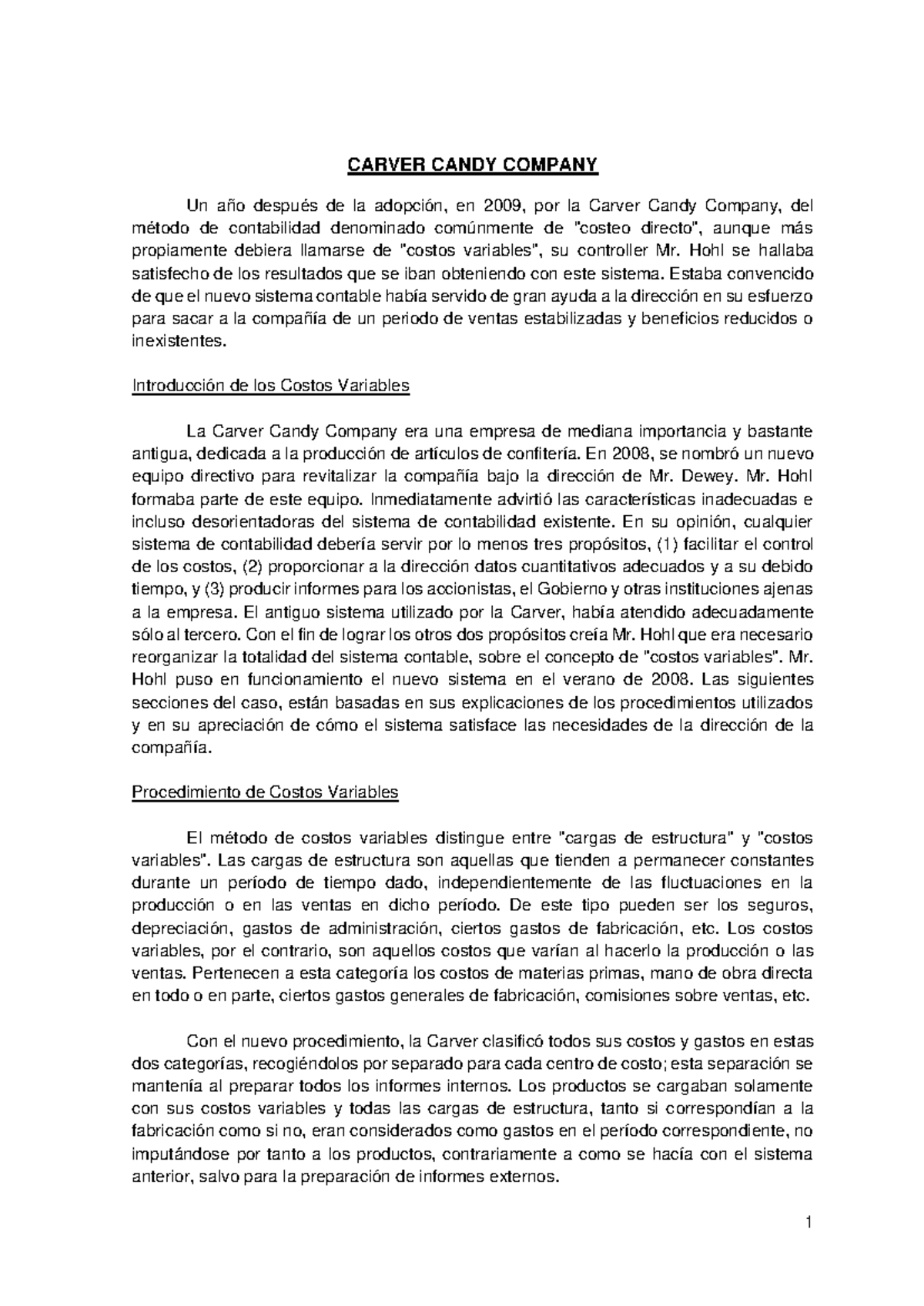 1Carver candy company - el costeo directo - CARVER CANDY COMPANY Un año ...