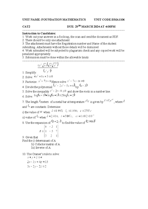 FORM2 REV WEEK7 - Summary foundation maths - Mathematics 1 CONSOLATA ...