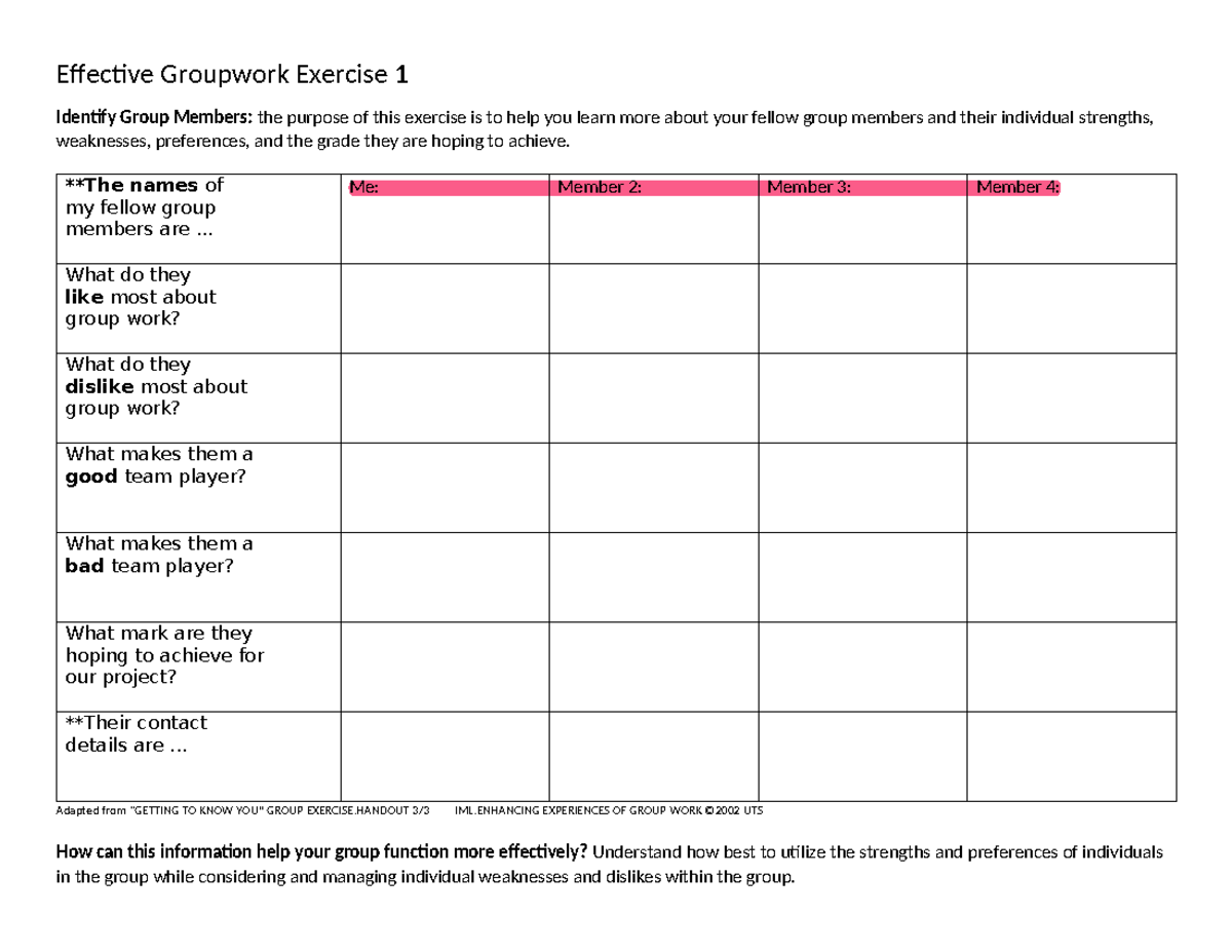 Project Exercise 1 - Tagged - Effective Groupwork Exercise 1 Identify ...