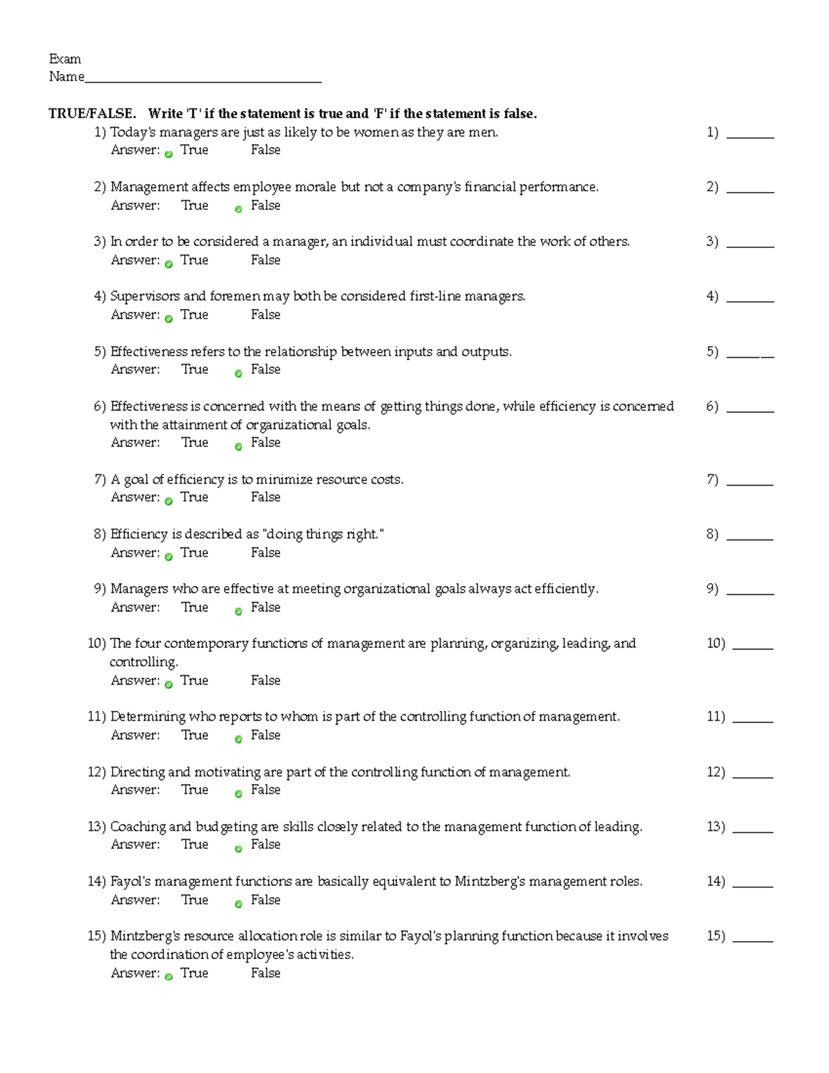 Chapter 1 True and False - ExamName___________________________________ TRUE/FALSE. Write 'T' if ...