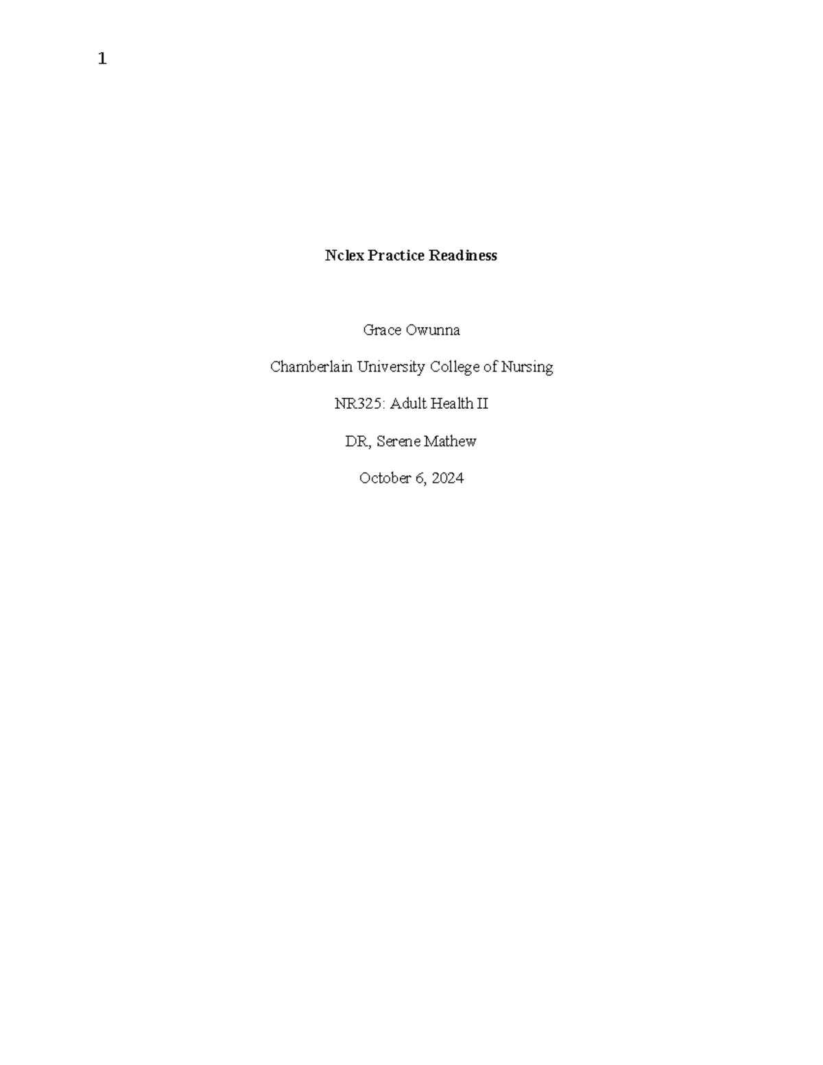 Nclex Practice Readiness 2024 - Nclex Practice Readiness Grace Owunna Chamberlain University ...