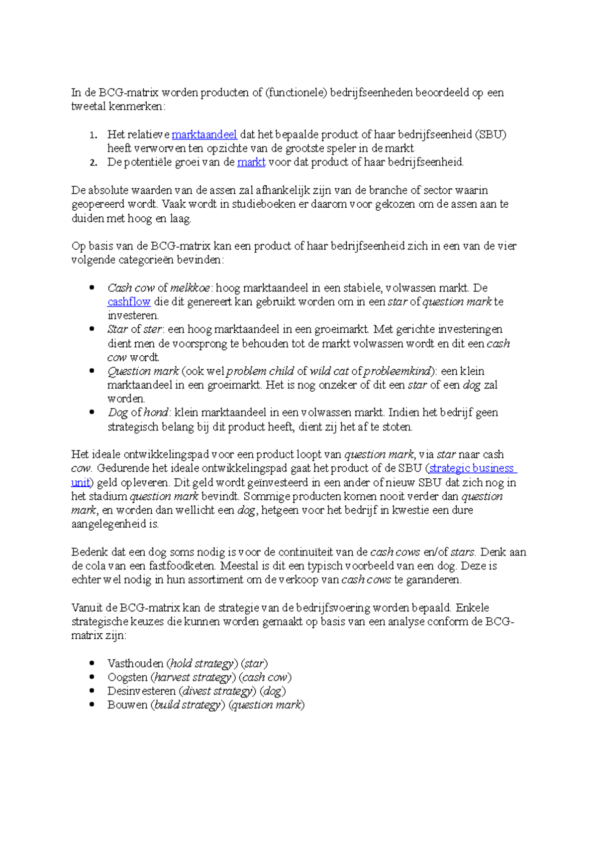BCG - Samenvatting toevoeging BCG Matrix - In de BCG-matrix worden ...