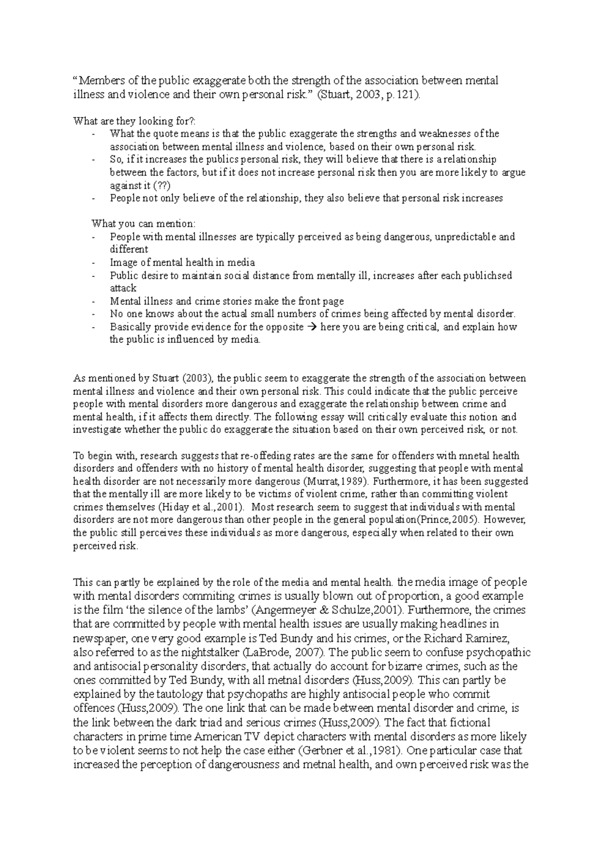 Psyc3016 mental health and serious crime q1 - “Members of the public ...