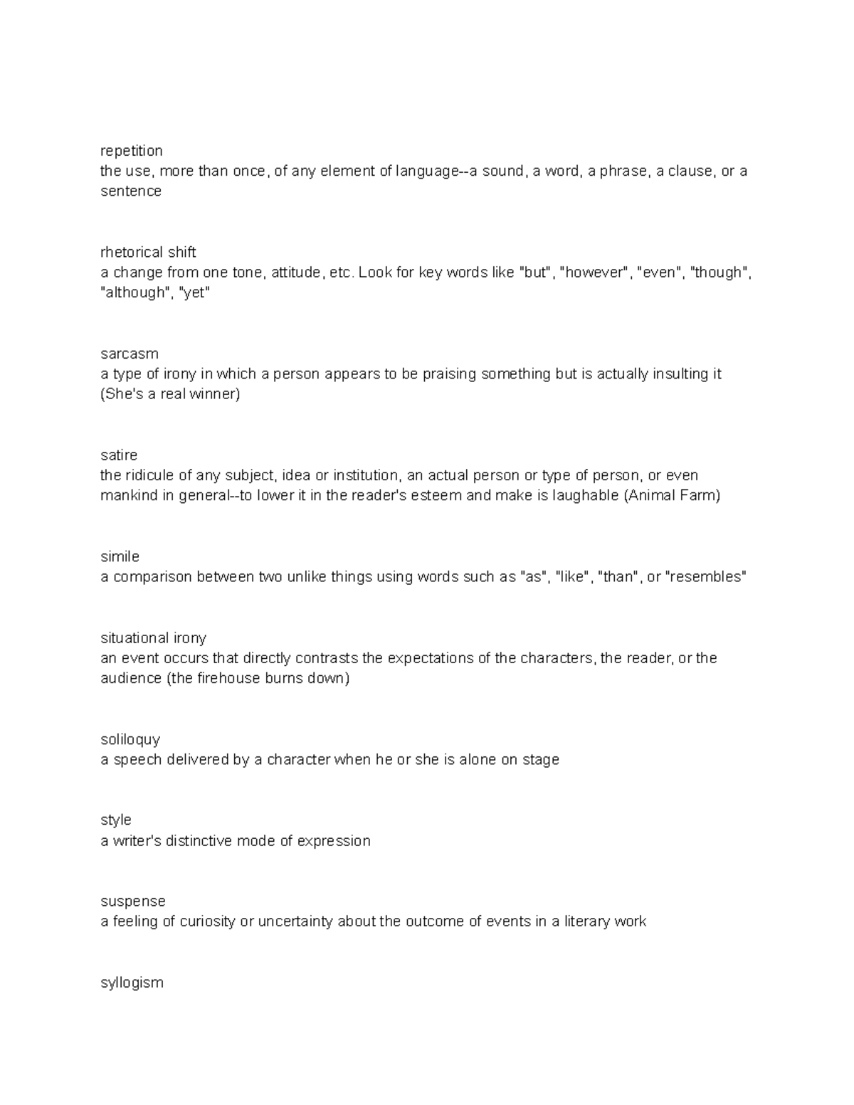 Repetition,rhetorical shift, satire literature vocab 2 - repetition the ...