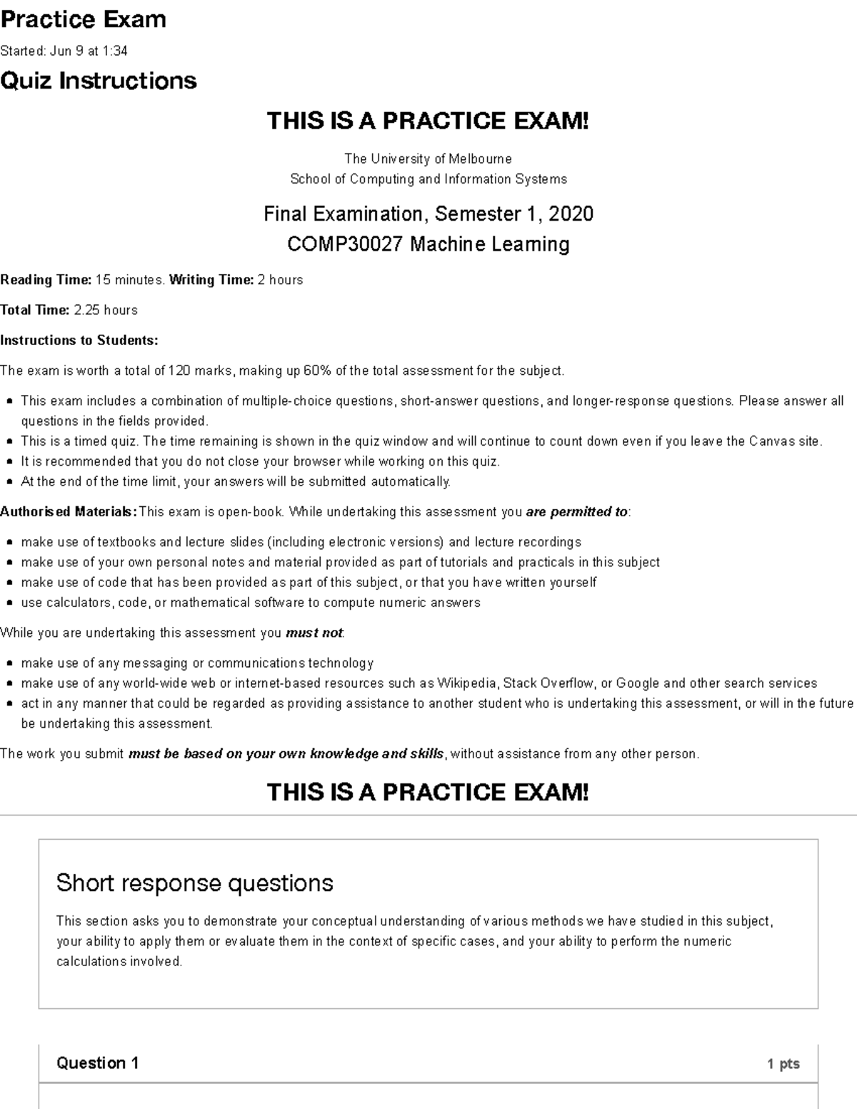 Quiz Practice Exam - Practice Exam Started: Jun 9 at 1: Quiz ...