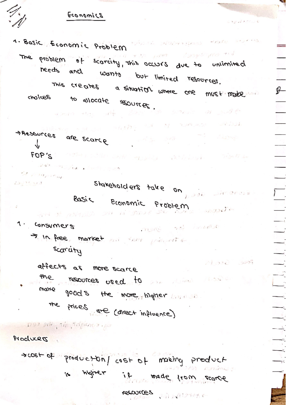 Economics Unit 1 Notes - Economics 1. Basic Economic Problem The ...