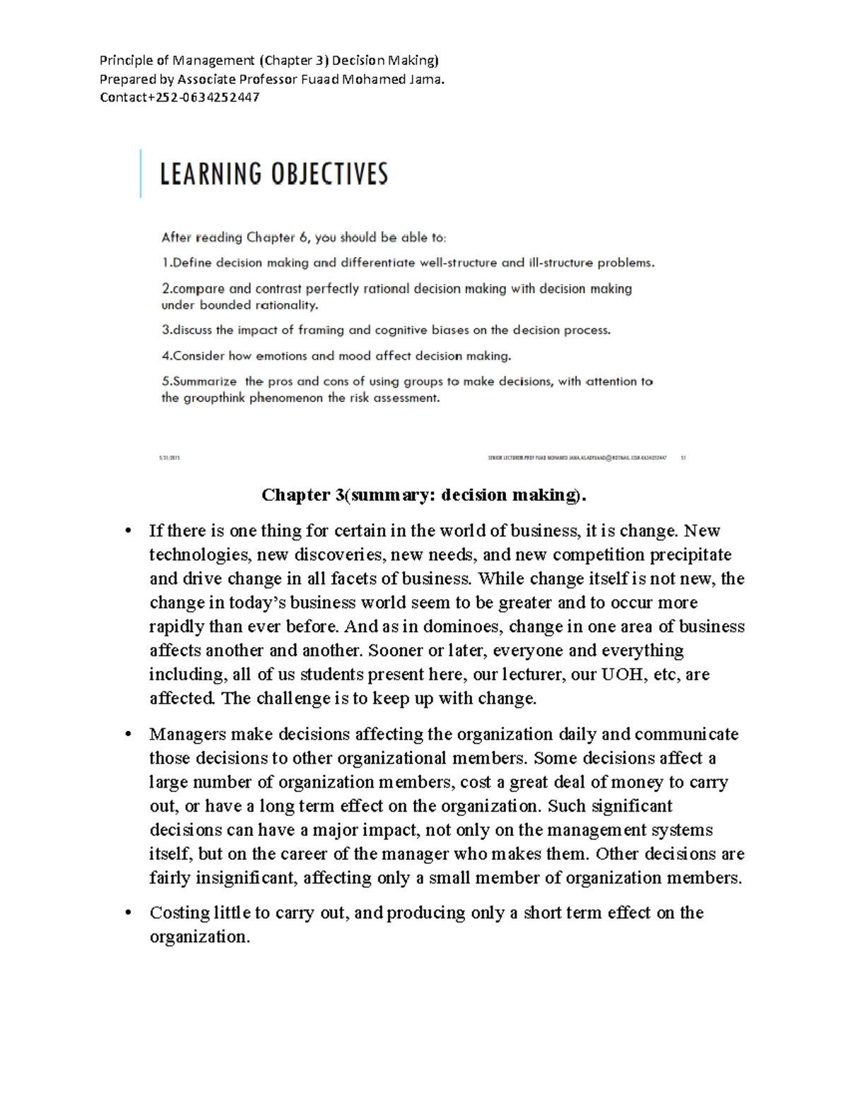 Chapter 3(Decision Making) - Principle of Management (Chapter 3 ...