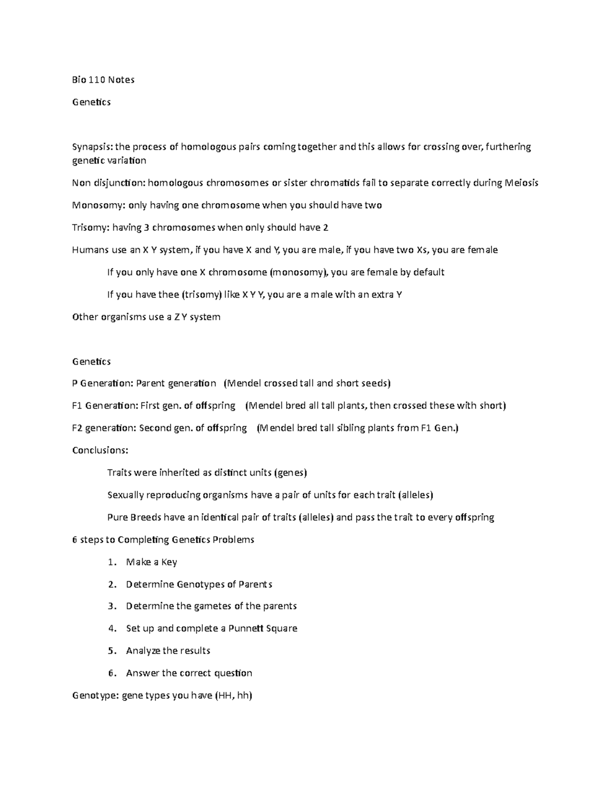 Genetics - Dr. Robert Winning's BIO 110 class - Bio 110 Notes Genetics ...