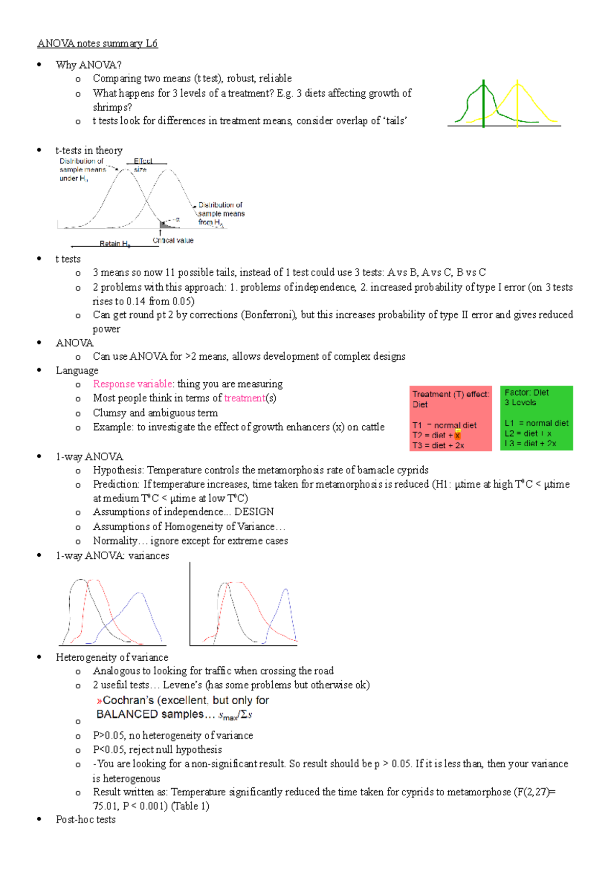 Anova notes summary L6 - ANOVA notes summary L6 Why ANOVA? o Comparing ...