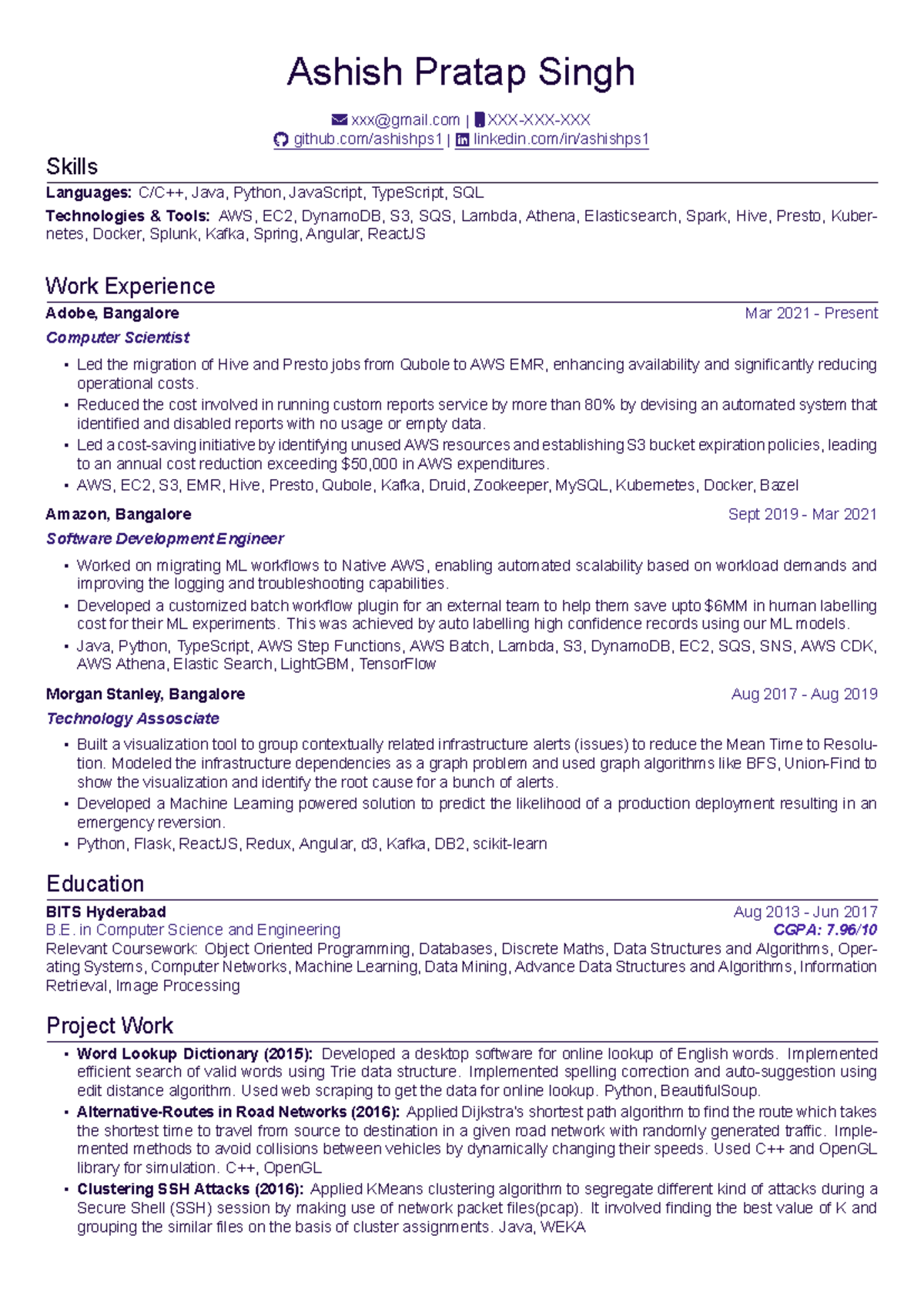 Ashish Pratap Singh Resume - Ashish Pratap Singh ć xxx@gmail | Ħ XXX ...