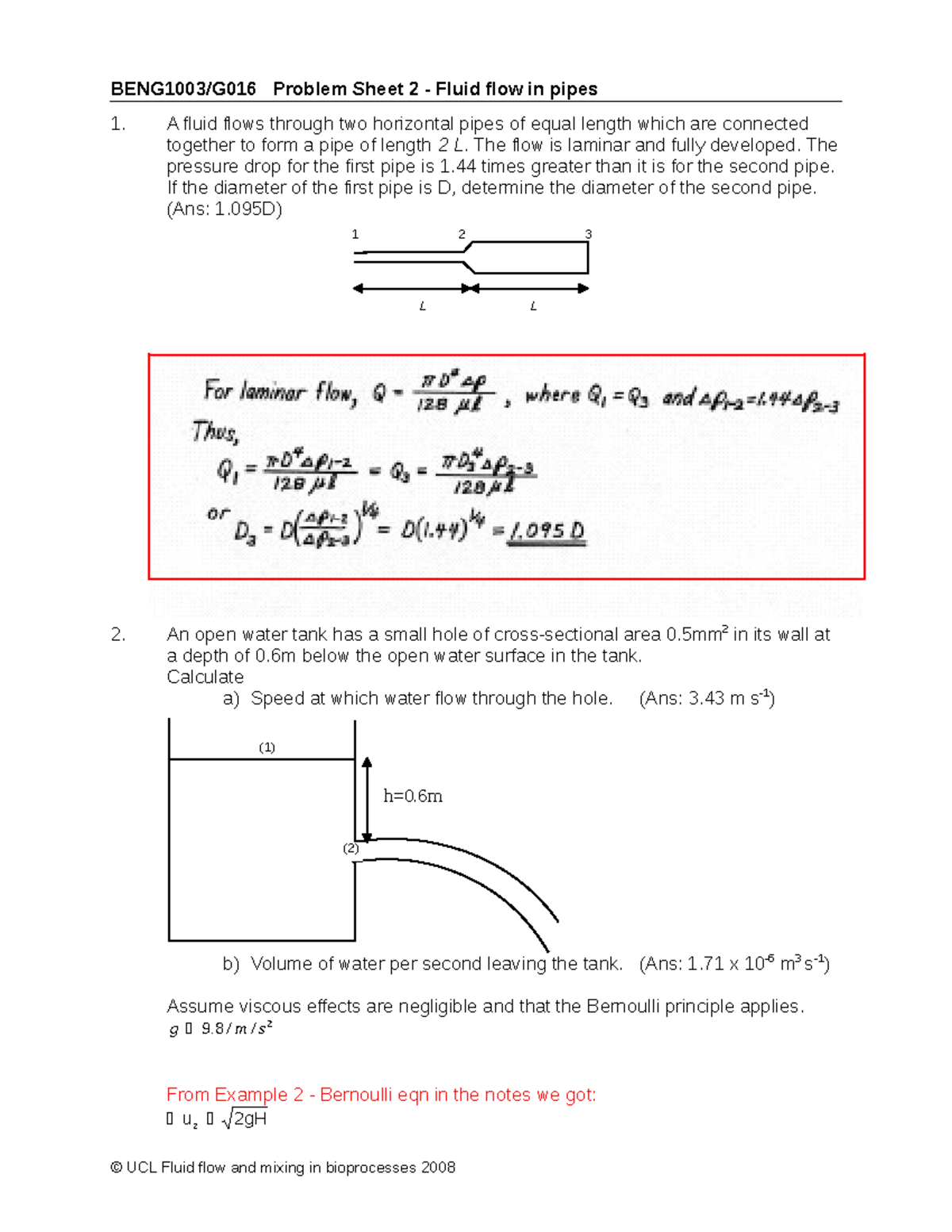 L7 - fluid flow practice.pdf 2 - A fluid flows through two horizontal ...