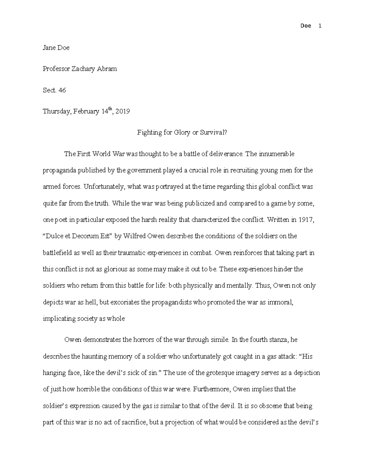 103 - Example of a Strong E - Doe 1 Jane Doe Professor Zachary Abram ...