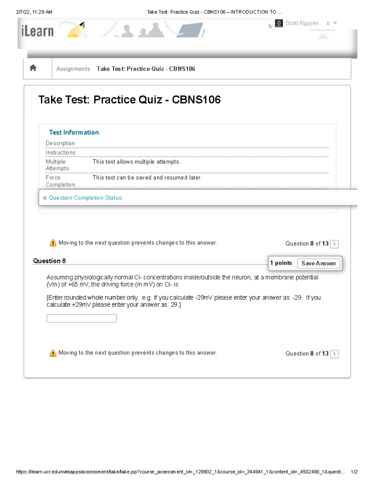 Practice Question 8 - 2/7/22, 11:29 AM Take Test: Practice Quiz ...