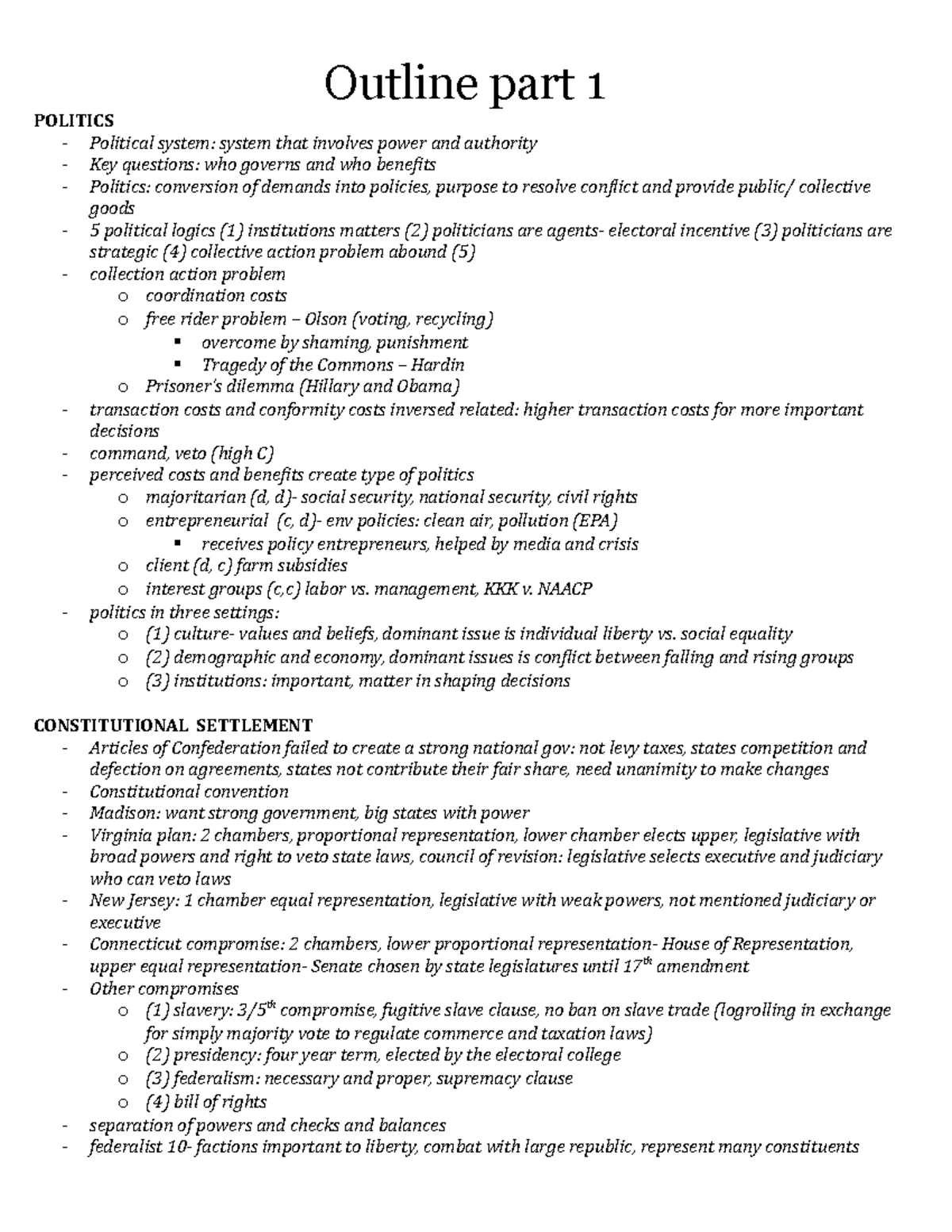 Outline part 1 - Professor Jack Citrin - Outline part 1 POLITICS ...