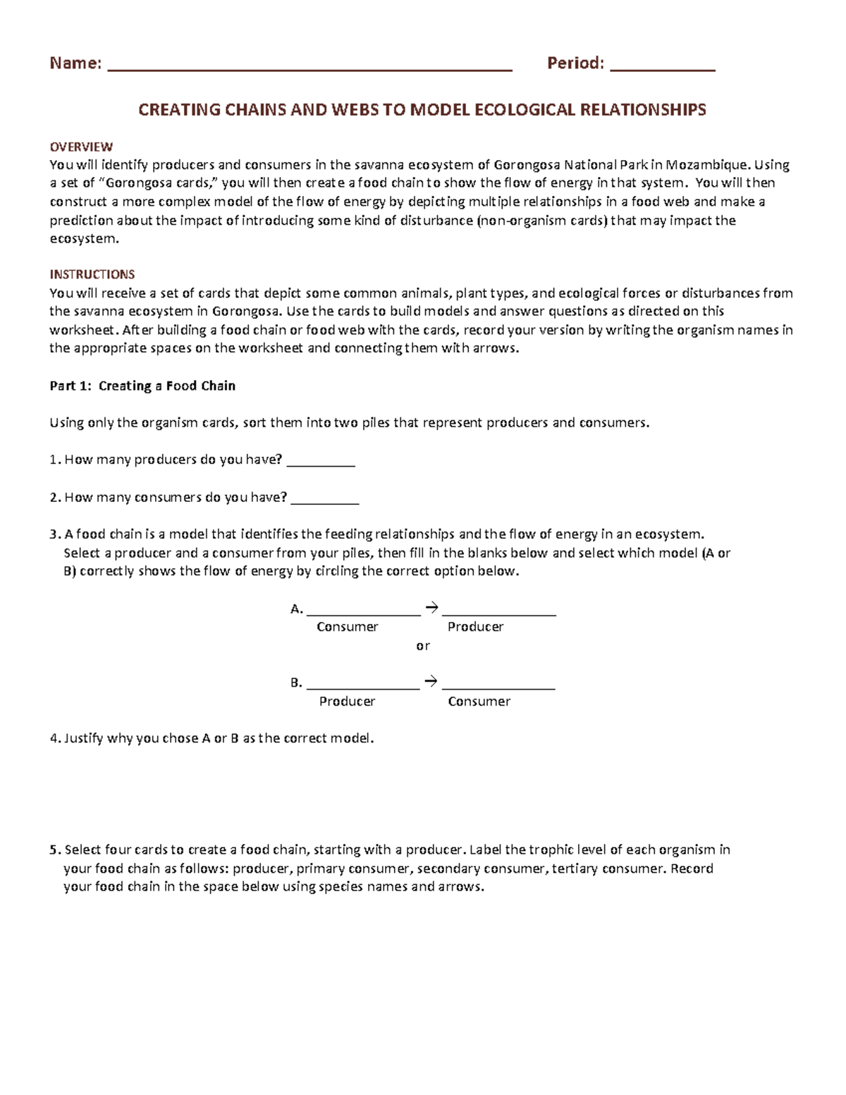 Lab #7 Building Lion Food Chains and Webs 2021 - Name