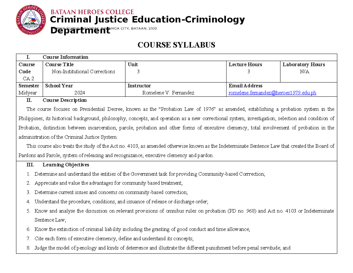 CA2 - baba - Criminal Justice Education-Criminology Department COURSE ...