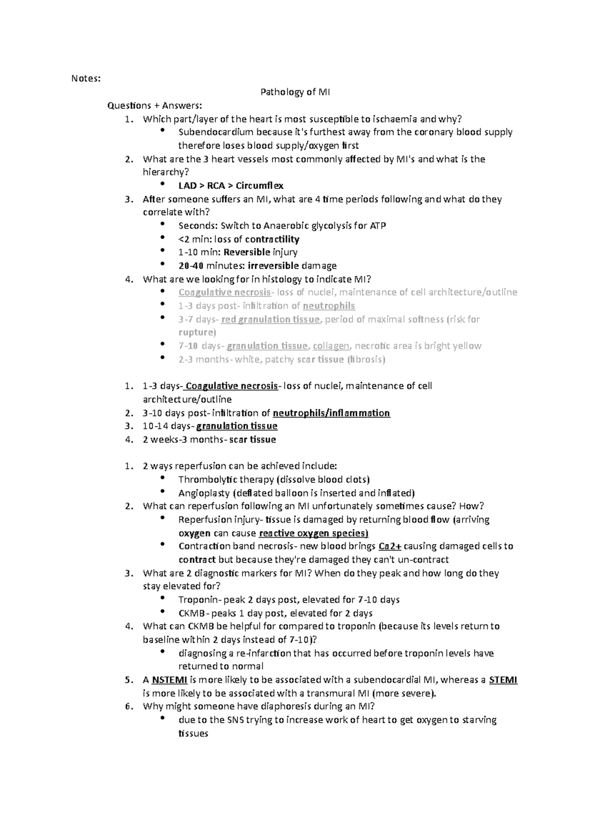 Pathology of MI Questions + Answers - Notes: Pathology of MI Questions ...