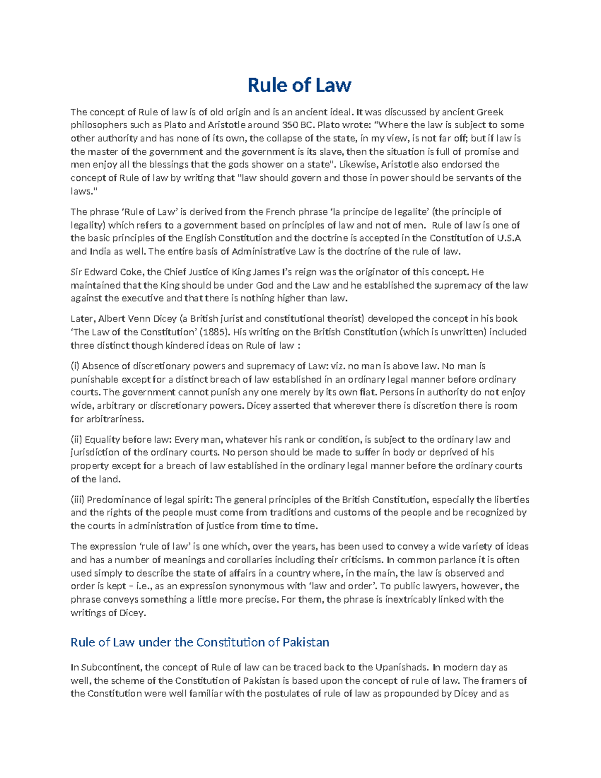 Rule of Law - It was discussed by ancient Greek philosophers such as ...