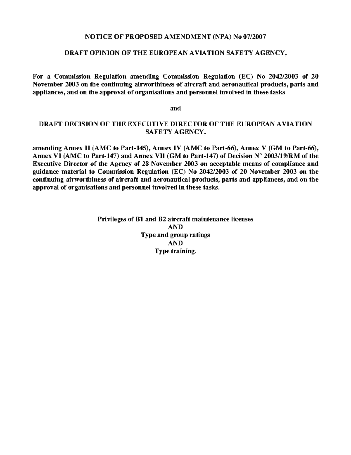 NPA 2007-07 - bbbbbbbbbbbbbbbbbbbbbbbbbbbbbbbbbbb - NOTICE OF PROPOSED ...