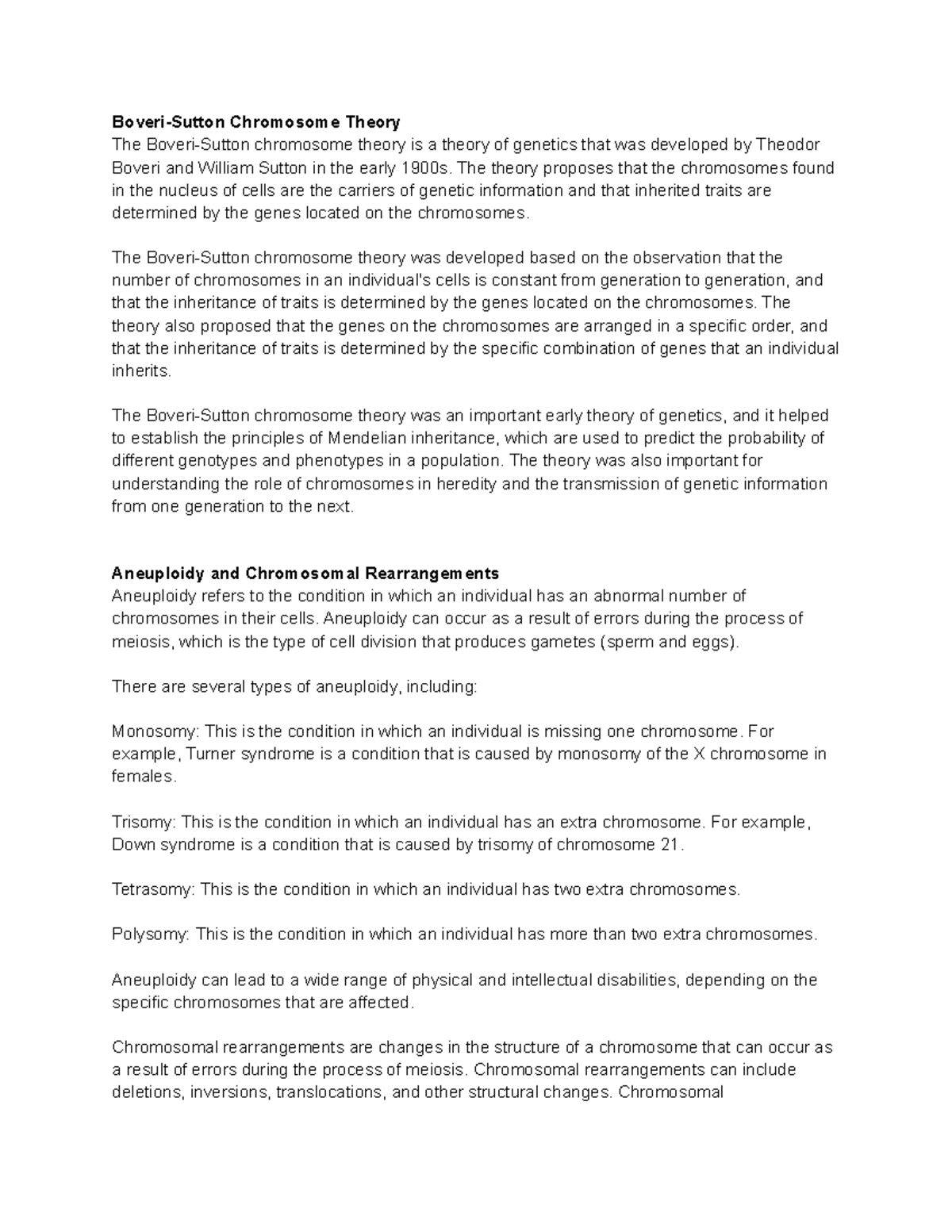 Chromosonal Inheritance - Biology - Boveri-Sutton Chromosome Theory The ...