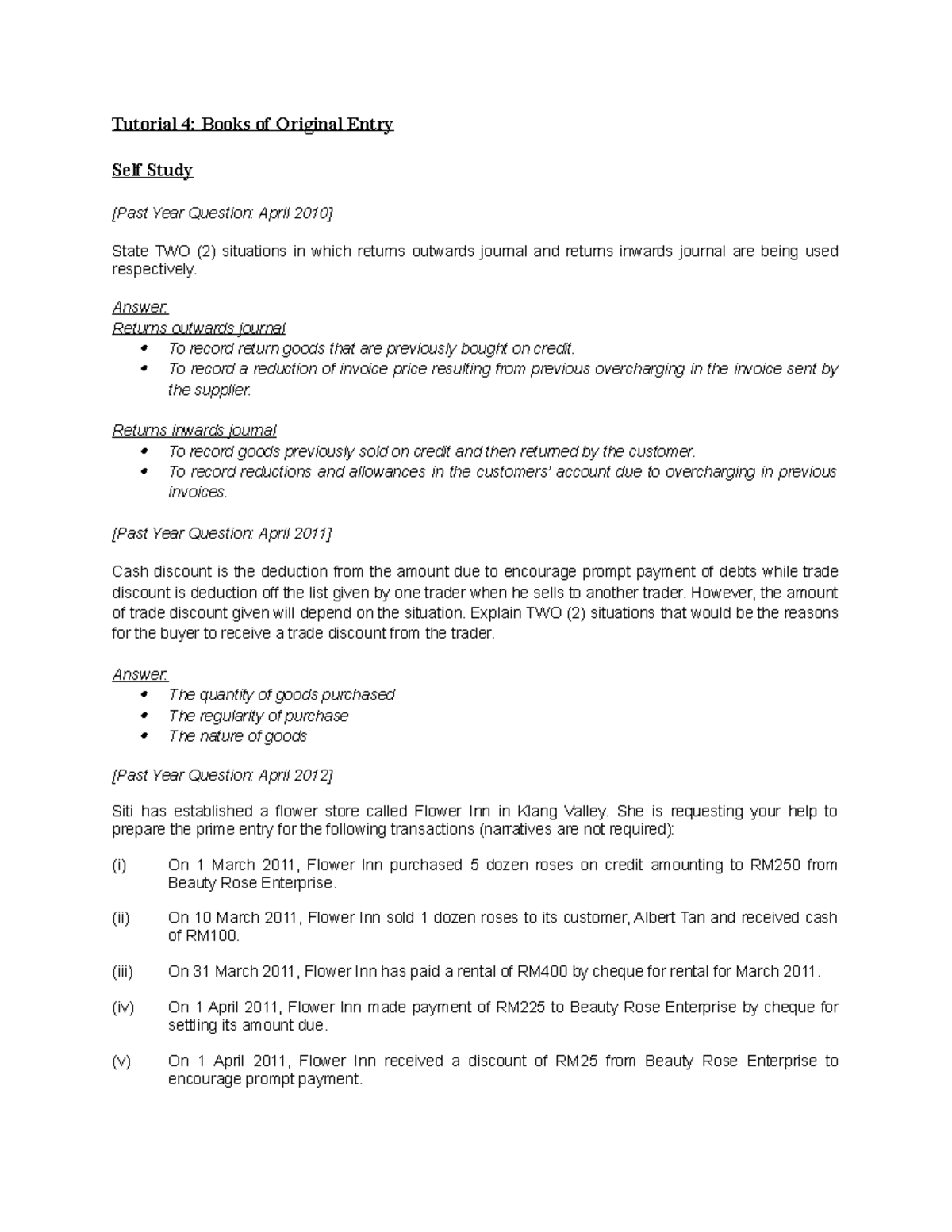 Tutorial 4 self study answers - Tutorial 4: Books of Original Entry ...
