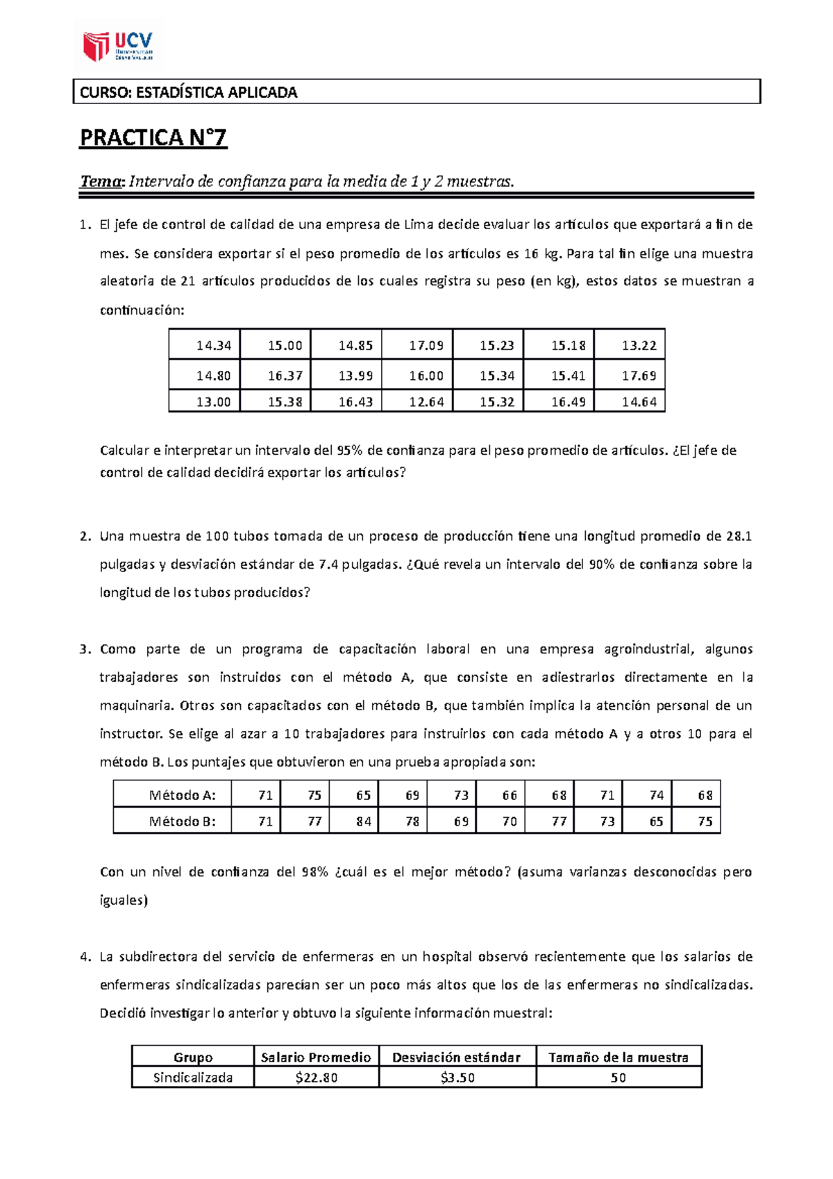 Practica - IC Media - ddddddddd - CURSO: ESTADÍSTICA APLICADA PRACTICA ...
