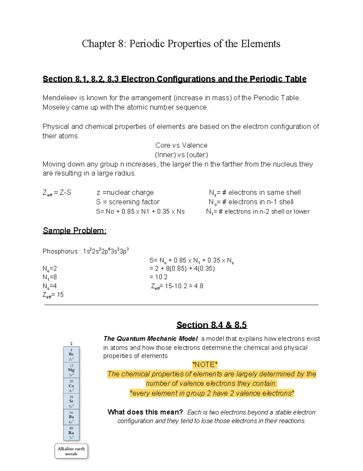 Chapter 8 notes - Chapter 8: Periodic Properties of the Elements ...