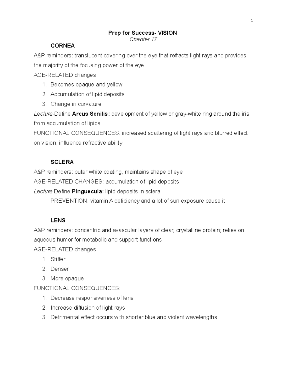 Vision Study Guide - Prep for Success- VISION Chapter 17 CORNEA A&P ...