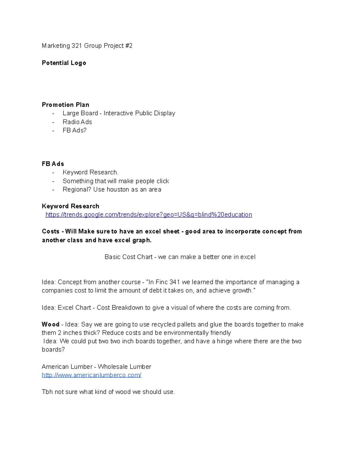 Marketing 321 Group Project #2 - Brainstorm - Marketing 321 Group ...