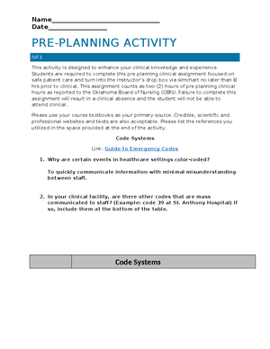 Pre Plan 1 NP3 Code Systems KA - Name ...