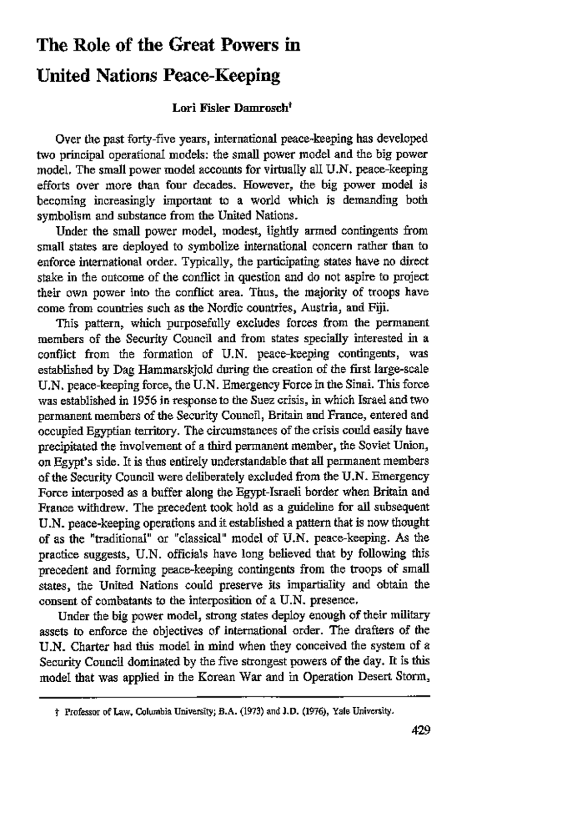 The Role of the Great Powers in United Nations Peace-Keeping - The ...