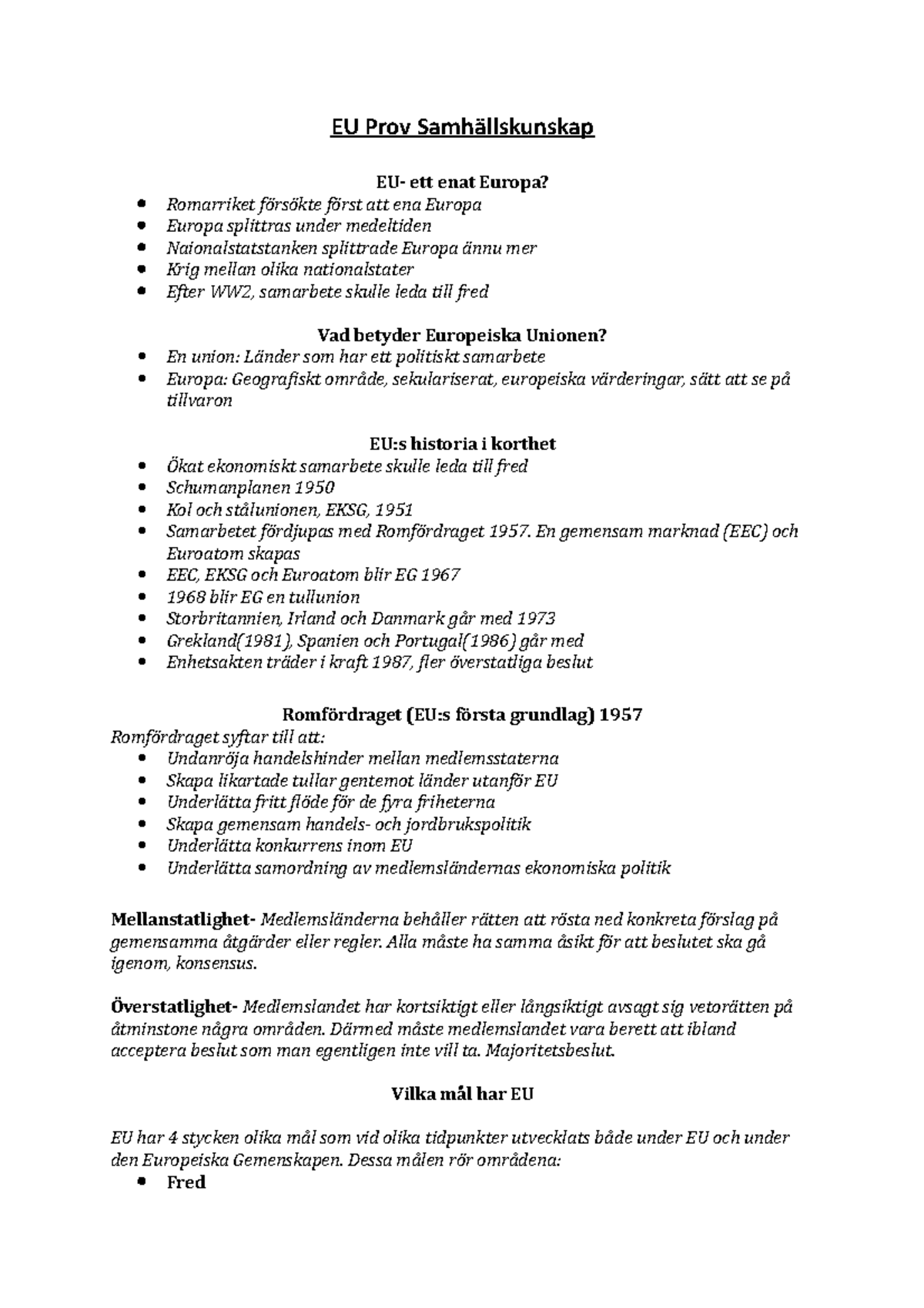 Instudering inför prov om EU - Samhällskunskap - EU Prov ...