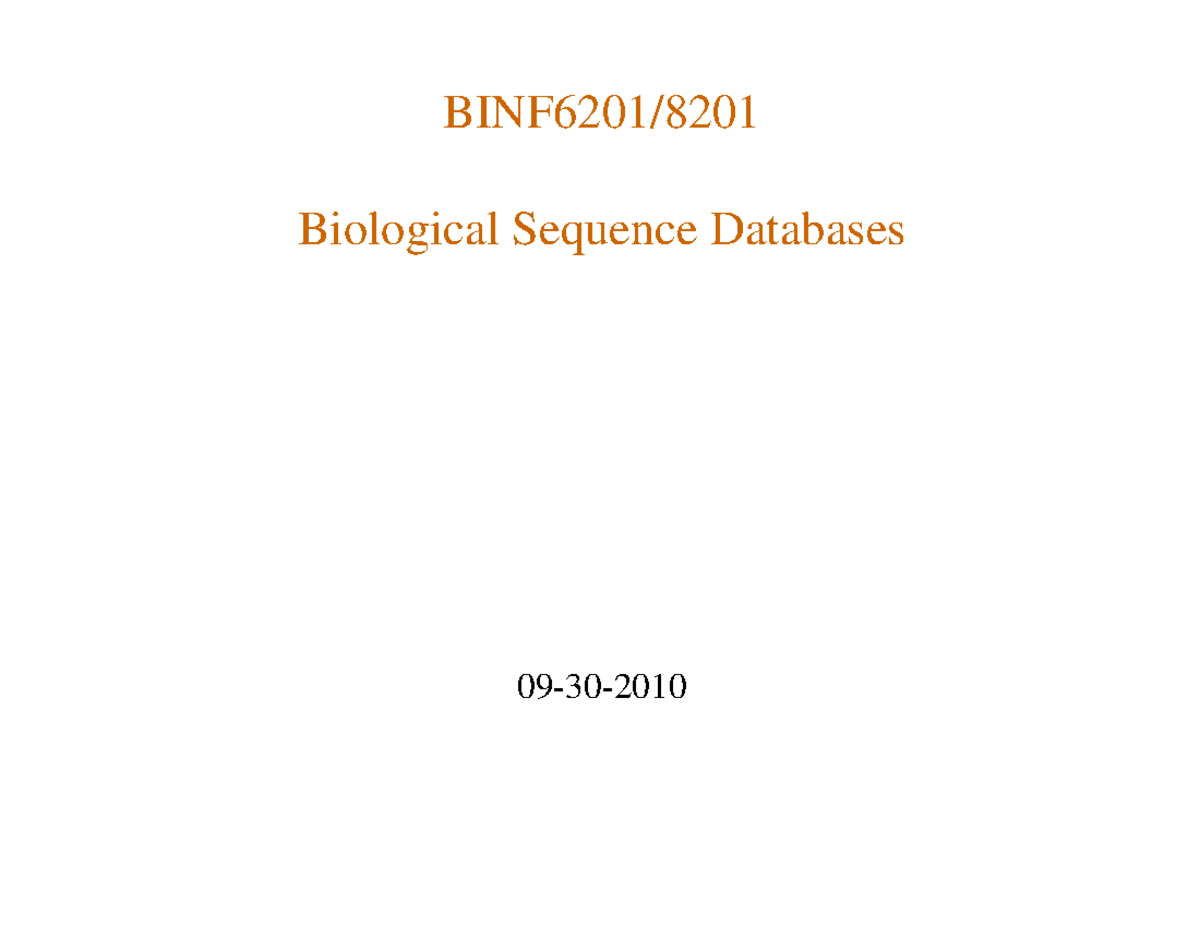 Biological Sequence Databases - BINF6201/ Biological Sequence Databases ...