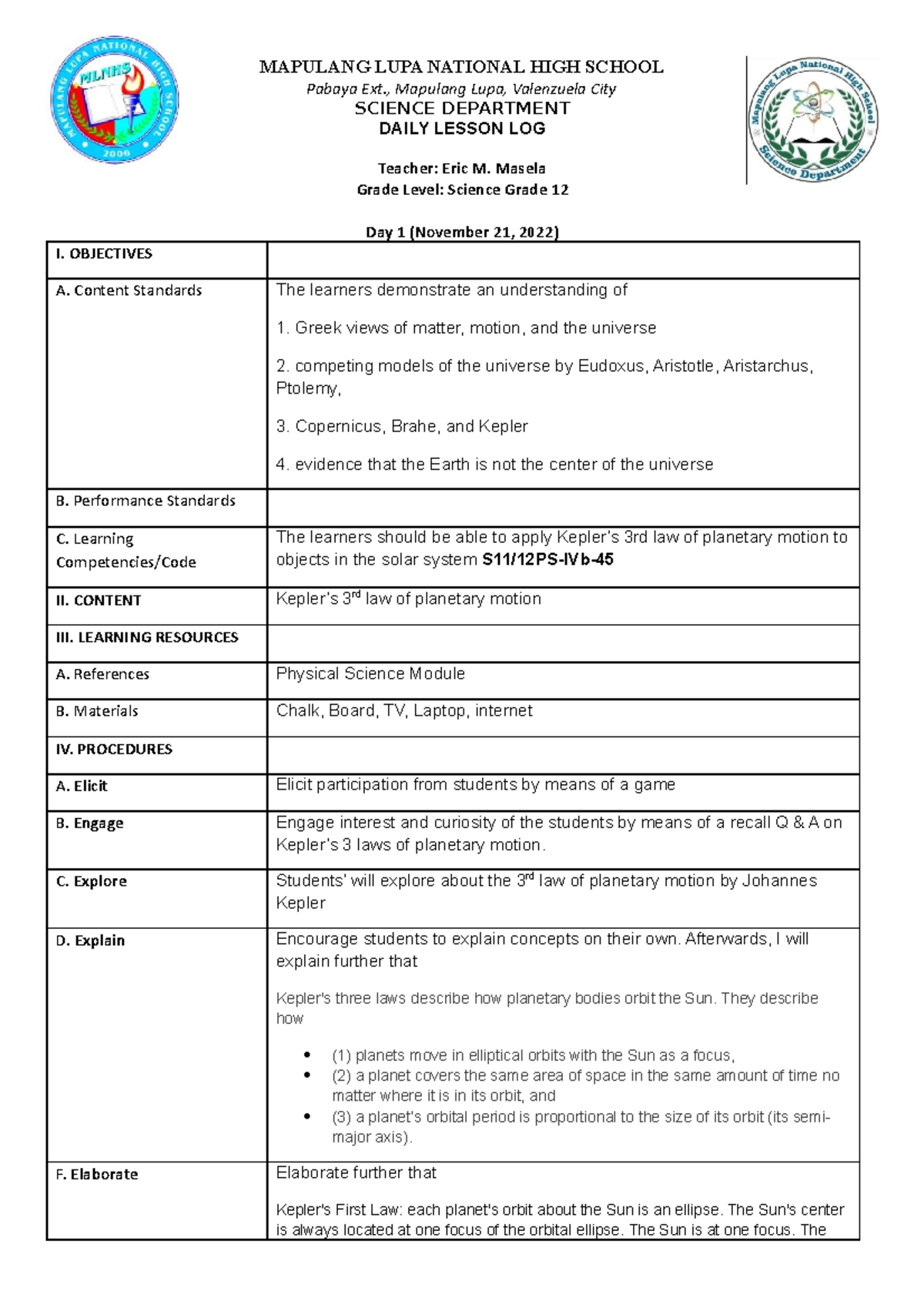 Finals - Week 3 Physci - lesson plan week 3 physical science - MAPULANG ...