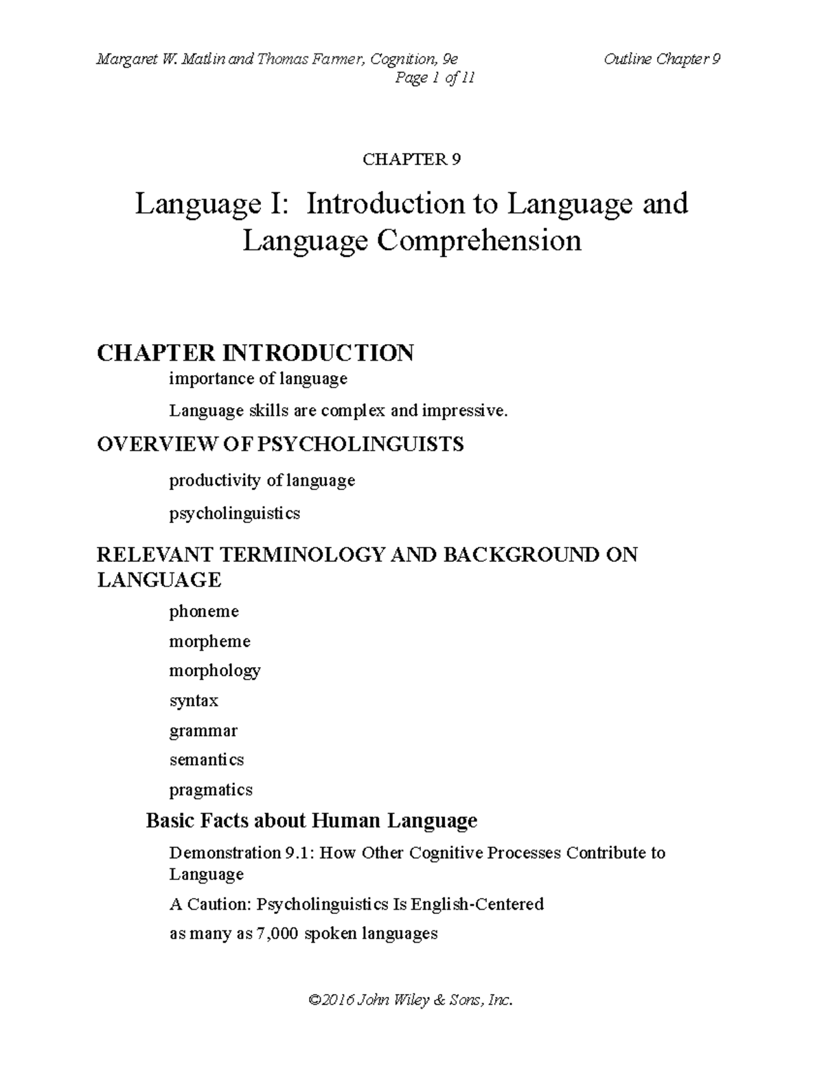 Ch09 - Cognitive Psychology - Page 1 of 11 CHAPTER 9 Language I ...