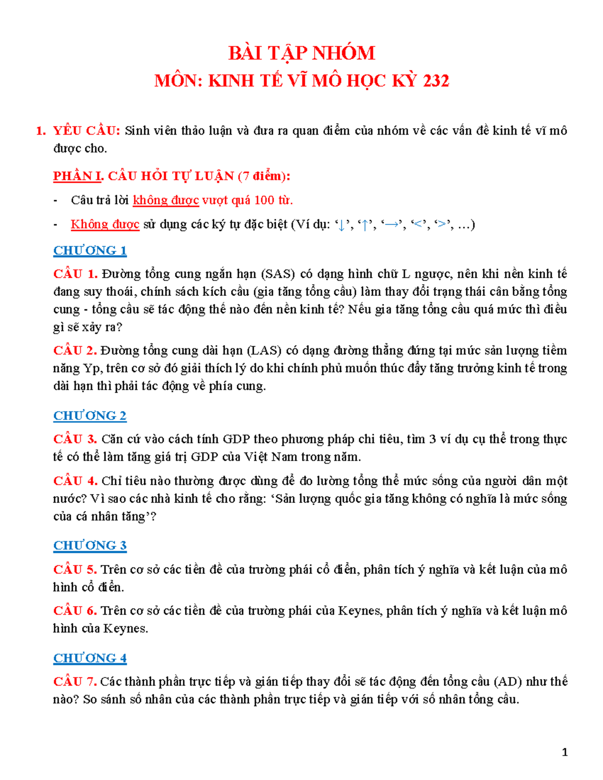Httpselearning.vlu.edu.vnpluginfile - 1 BÀI TẬP NHÓM MÔN: KINH TẾ VĨ MÔ HỌC KỲ 232 YÊU CẦU: Sinh ...