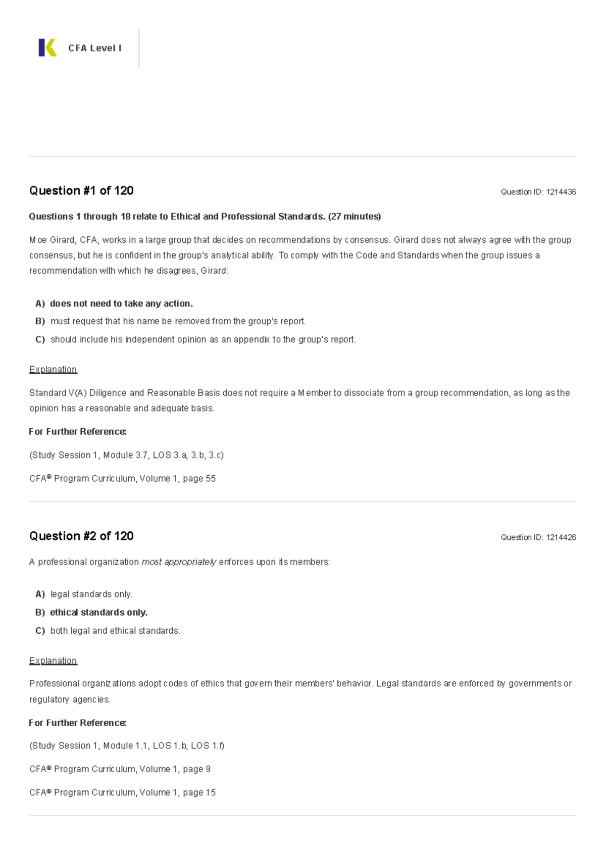V2 Exam 1 AM - Answers - A and F - Question #1 of 120 Question ID ...