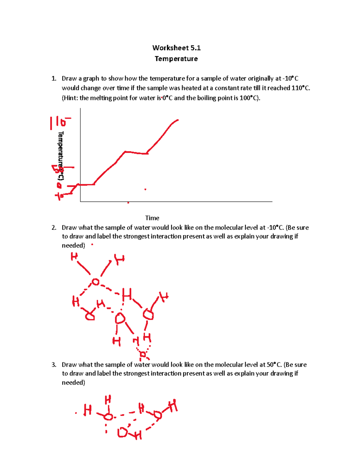 CHEM1061 CLUE Wksht 5 - ekr - Worksheet 5. Temperature Draw a graph to ...