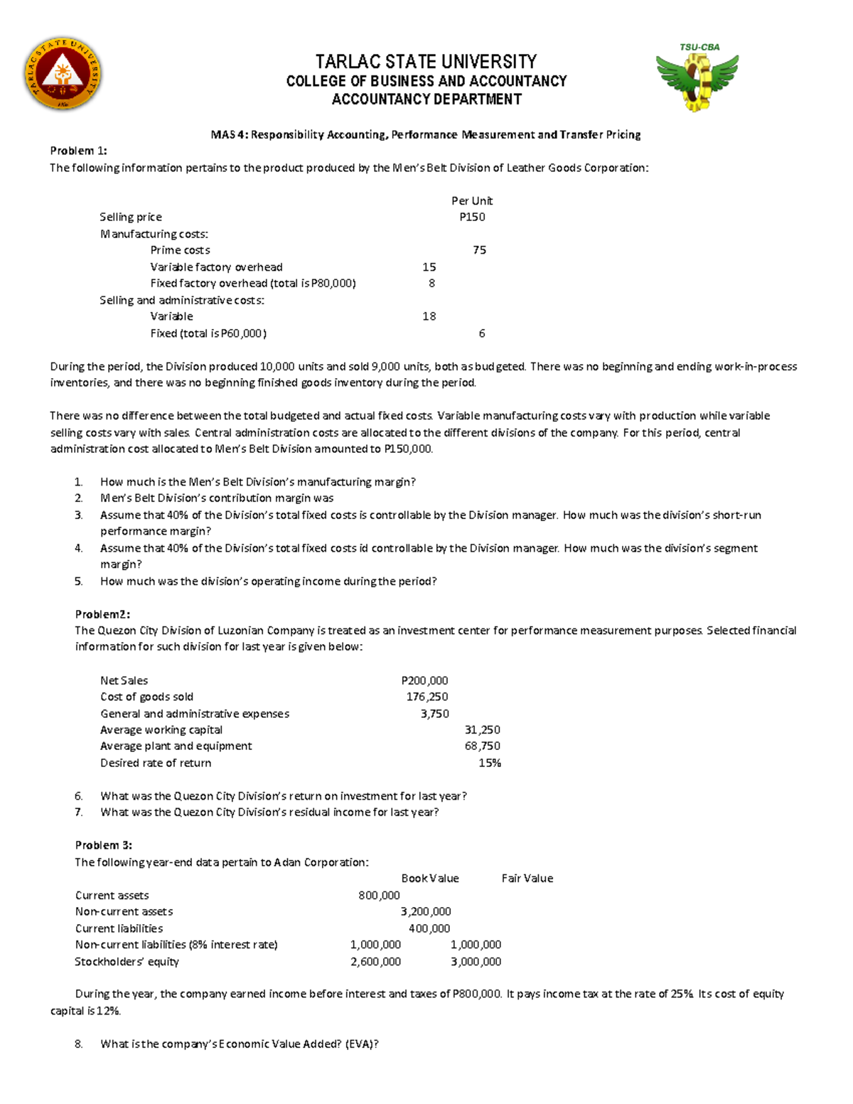 Activity - lecture notes mas 4 - TARLAC STATE UNIVERSITY COLLEGE OF ...