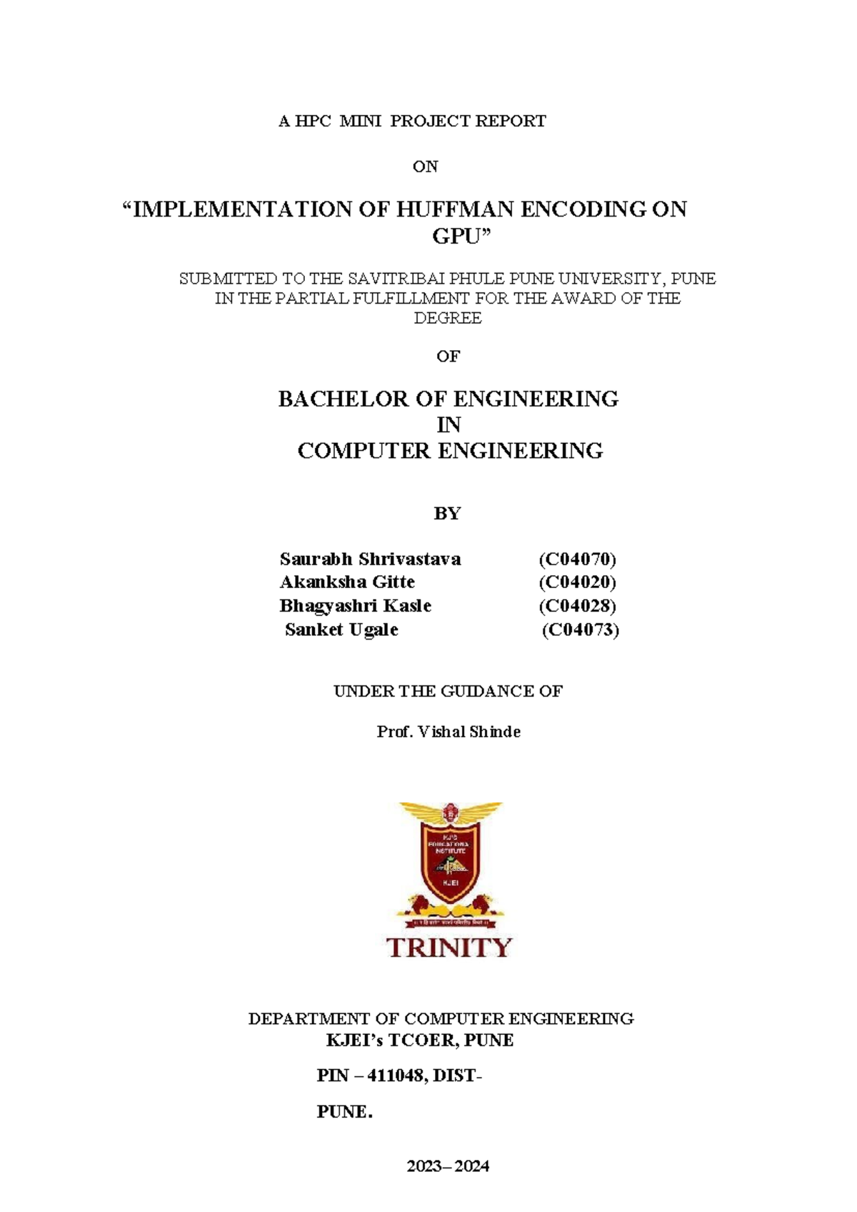 HPC Mini Project - A HPC MINI PROJECT REPORT ON “IMPLEMENTATION OF ...
