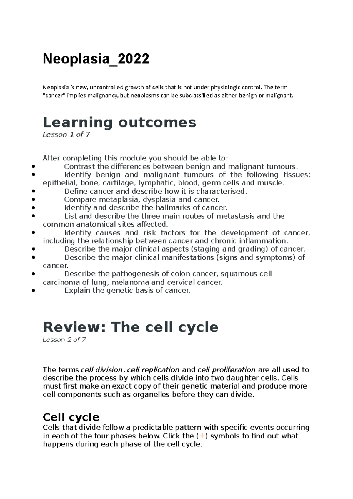 W2-Neoplasia - Lecture notes - LSB111 - QUT - Studocu