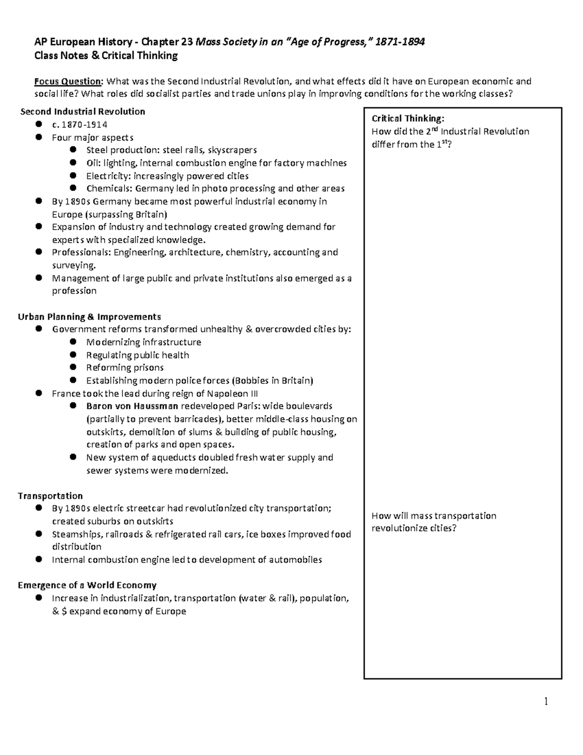 Chapter-23-Notes european history - Class Notes & Critical Thinking ...
