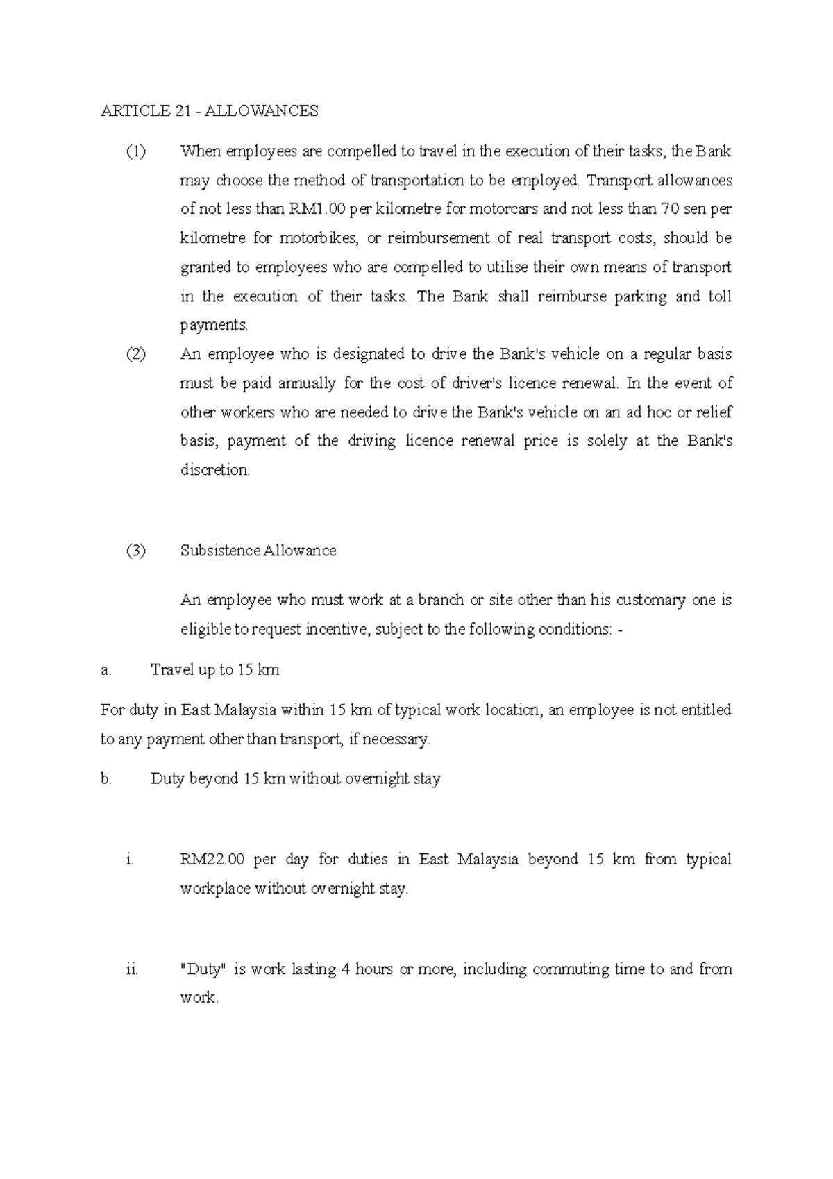Article 21,23,24,26,27 - ARTICLE 21 - ALLOWANCES (1) When employees are ...