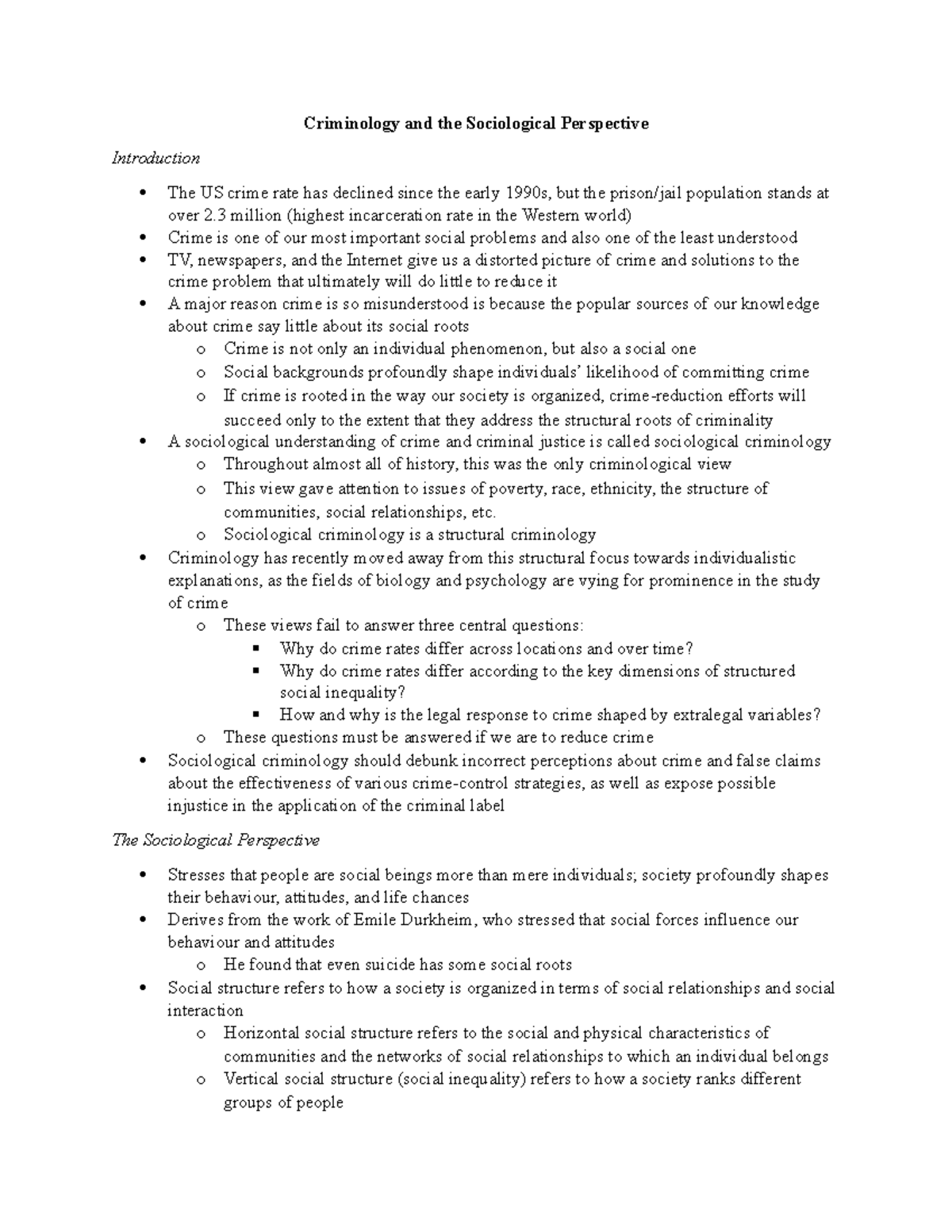 1 - Criminology and the Sociological Perspective - Criminology and the ...