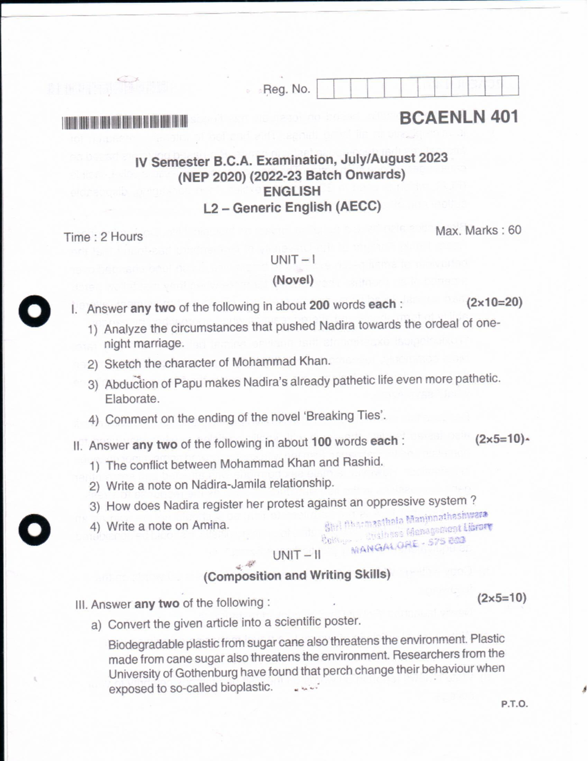 BCA IV Semester English NEP July 2023 - bachelor of computer ...