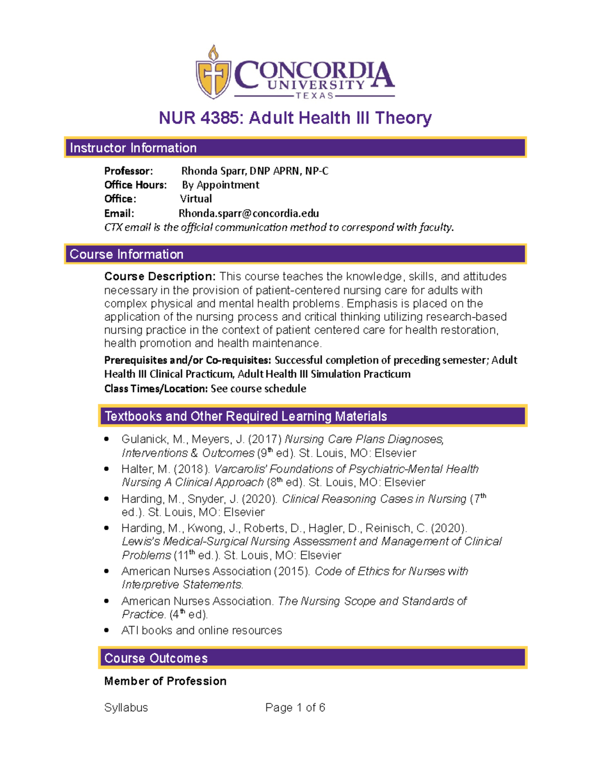 NUR 4385 Adult Health III Theory Syllabus Fall 2022 Updated Version(1) - NUR 4385: Adult Health ...