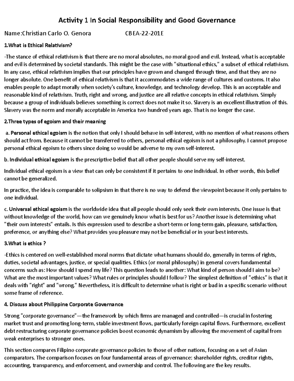 Activity 1 In Social Responsibility and Good Governance - Activity 1 In ...