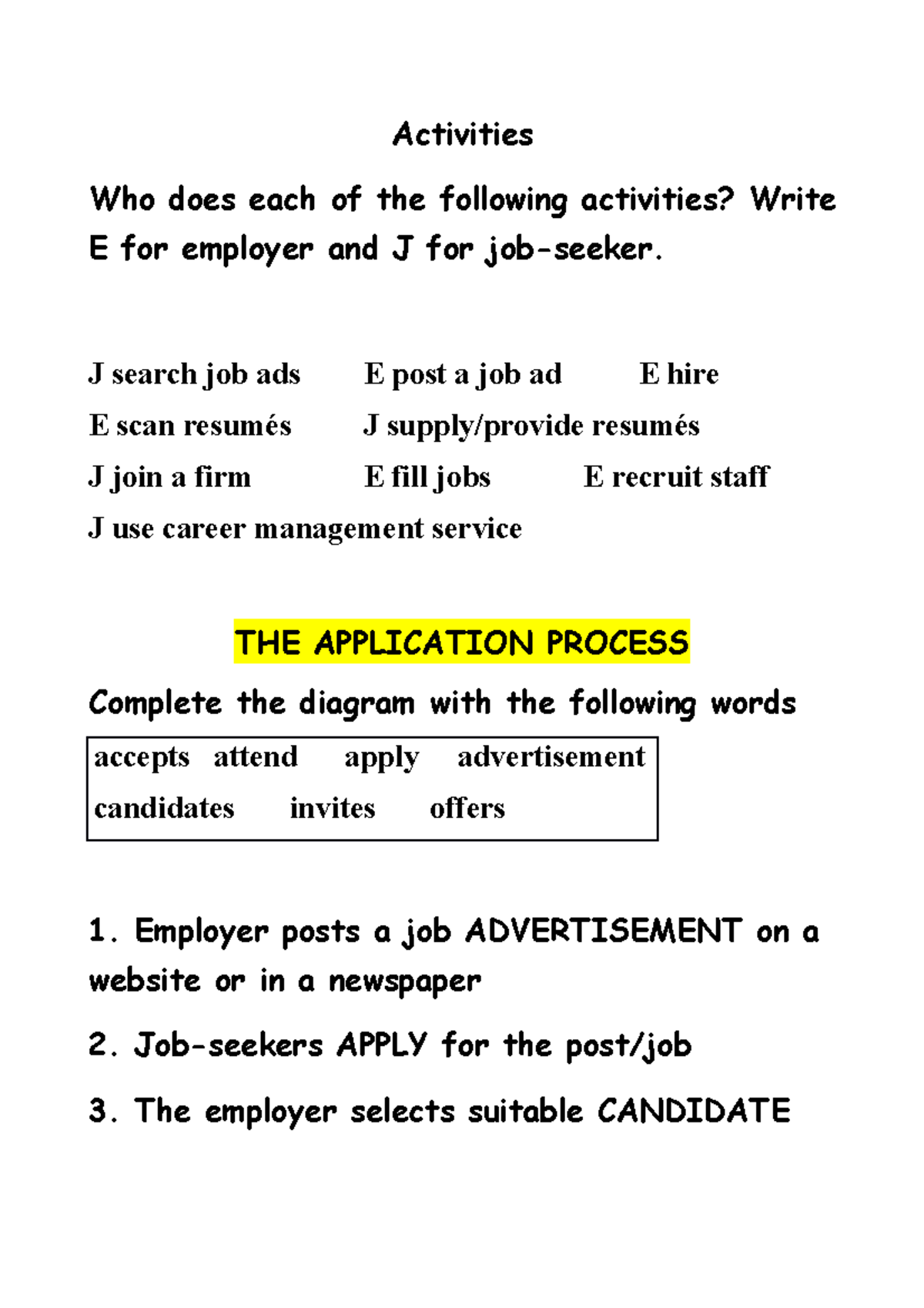 Activities Job-search (complete) - Activities Who does each of the ...